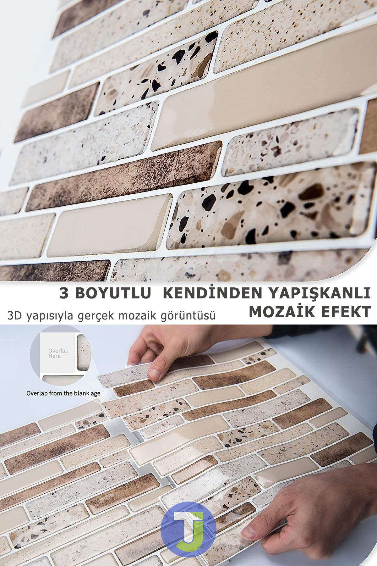 Technojet 1adet 3boyutlu Mozaik Görünümlü Kendinden Yapışkanlı Pvc Mutfk Tezgah Kaplama 30cm× ...