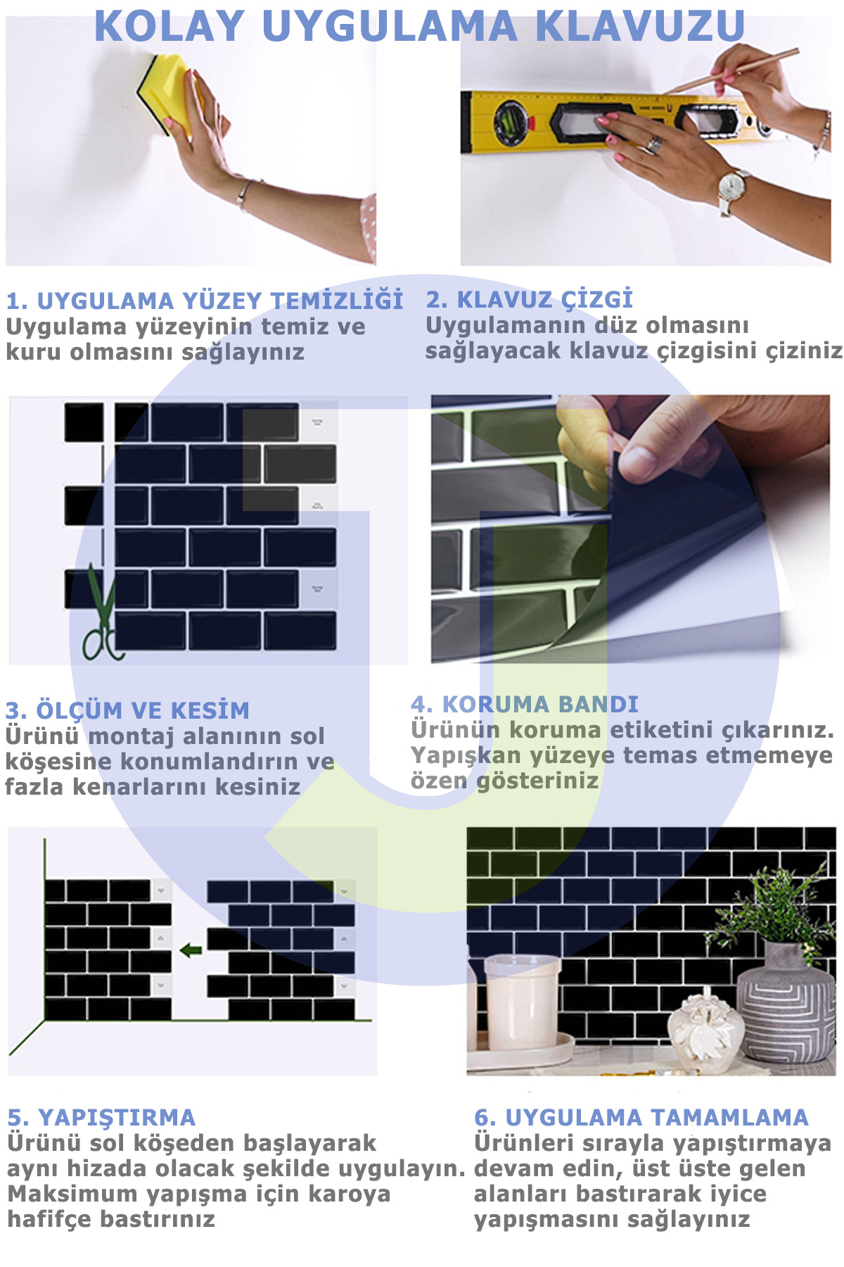 Technojet 1adet 3boyutlu Mozaik Görünümlü Kendinden Yapışkanlı Pvc Mutfk Tezgah Kaplama 30cm× ...