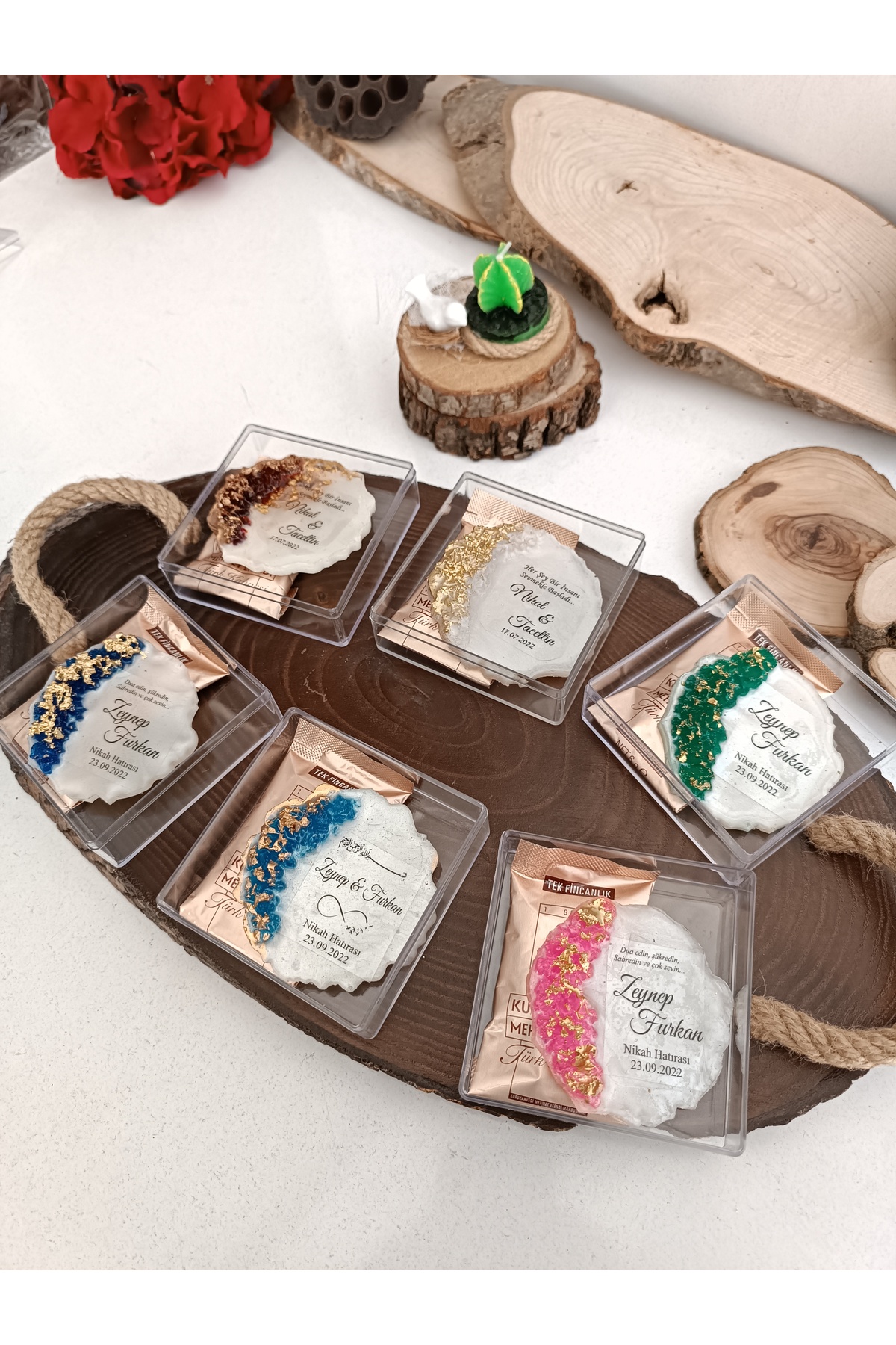 Beyaz Gelincik Tasarım 10 ADET Nikah Şekeri Epoksi Magnet Kahve Hediyelik, Söz Nişan Hediyesi ...