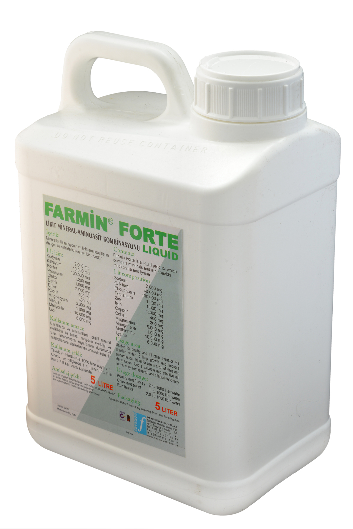 Farmavet FARMİN FORTE 5 lt - Kanatlı ve Büyükbaş Hayvanlar için Amino ...