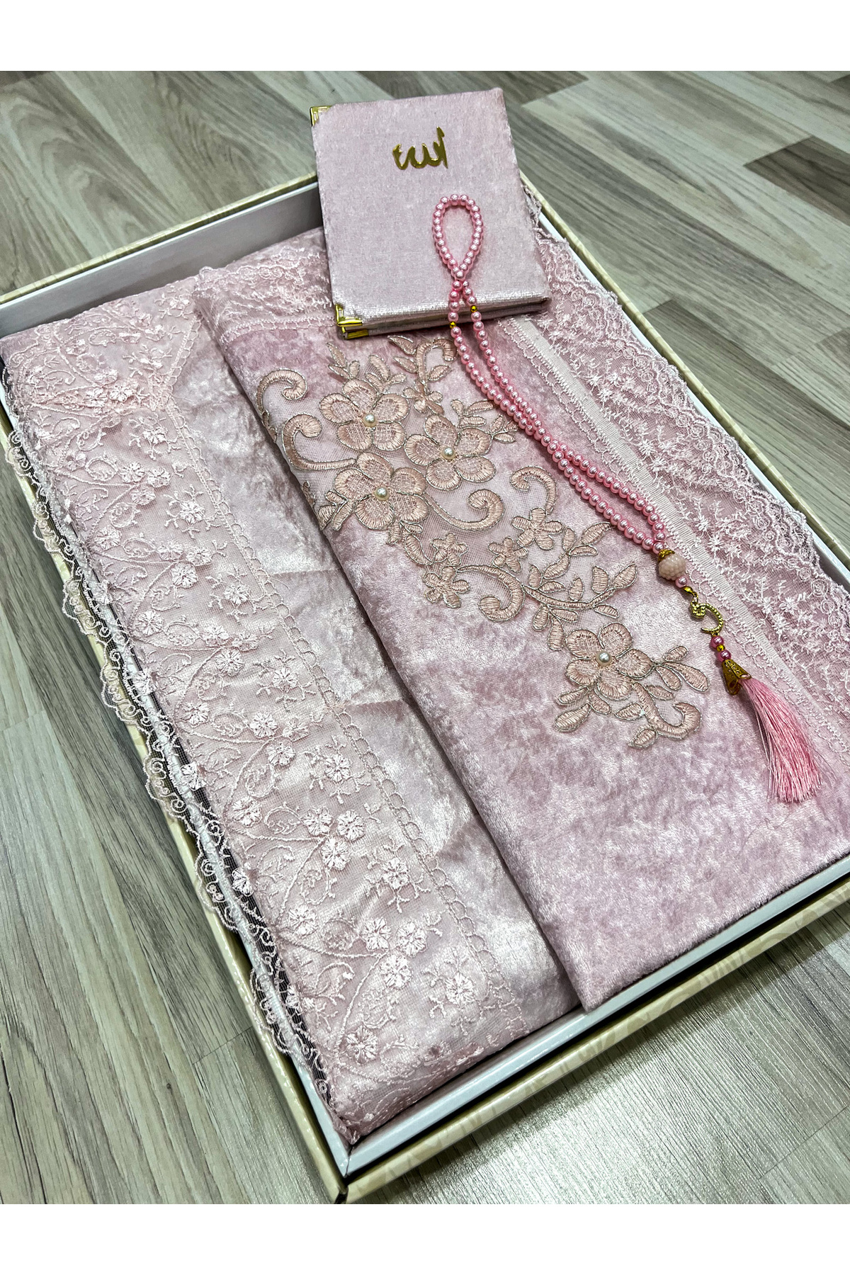 AYHANHOME 4 Parça Seccade Takımı Çeyizlik Bohça Kutulu Kadife Güpürlü ...