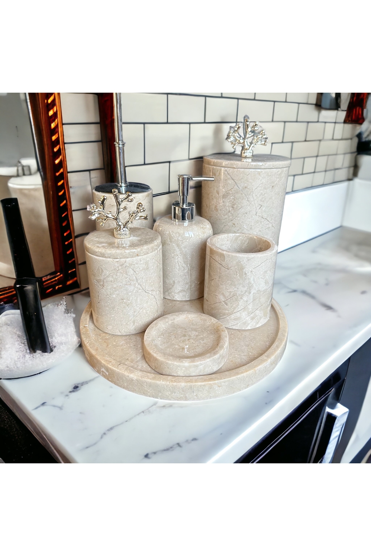MOMENTO Mermer banyo seti bej 7”li Momento Design Fiyatı, Yorumları ...