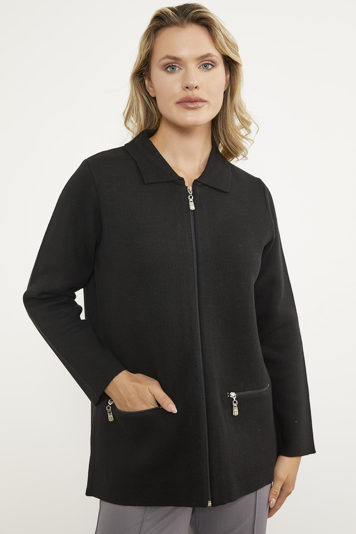 Sementa Cepli Gömlek Yaka Fermuarlı Triko Hırka - Siyah Fiyatı ...