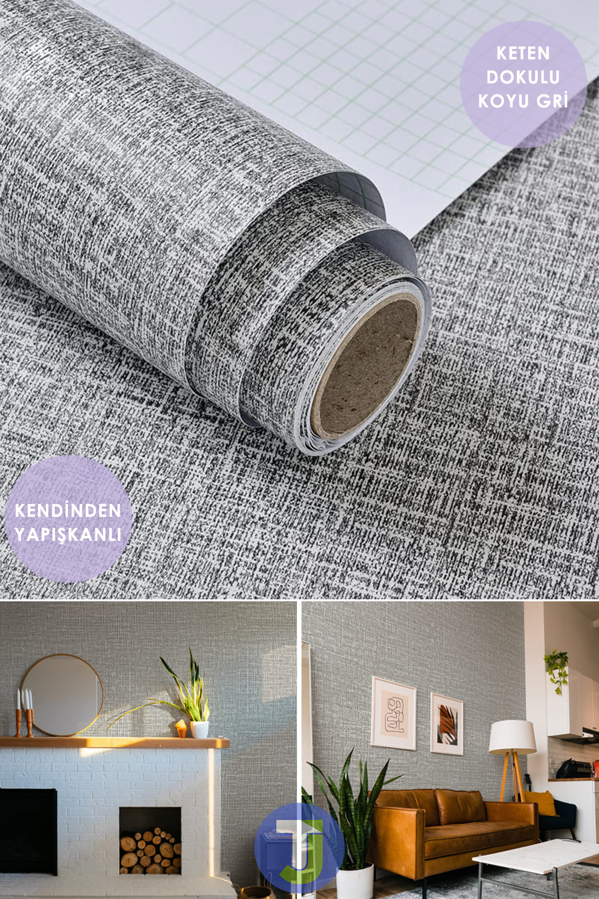 Technojet Kendinden Yapışkanlı Keten Görünümlü Mutfak Banyo Tezgah Duvar Dolap Masa Kaplama ...