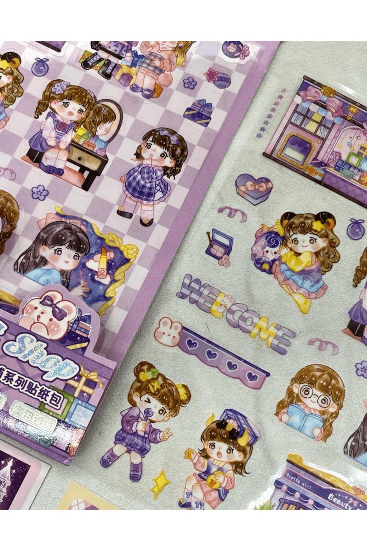 Kağıt Gemi Dükkan Sevimli Hediye Dükkanı Şeffaf Pet Mor Sticker Set ...