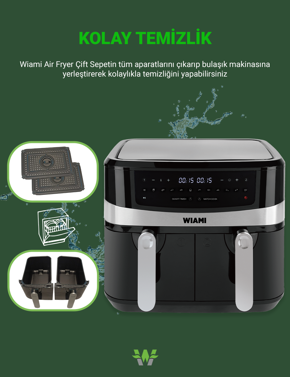 Wiami Wiami Air Fryer 9 Litre Siyah Çift Sepetli Akıllı Fritöz - Fiyatı ...