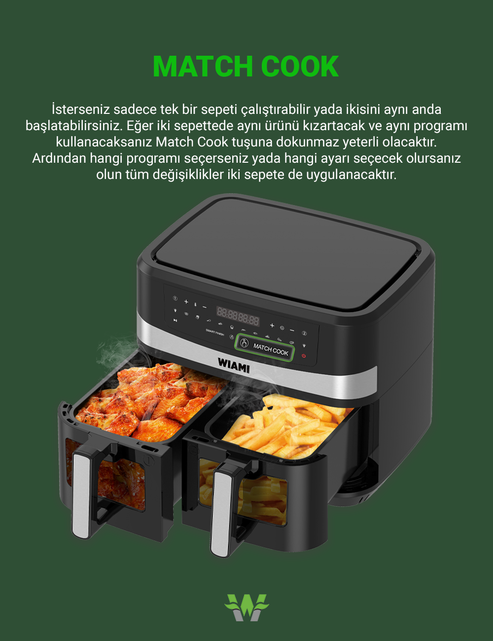 Wiami WİAMİ Airfryer 9l Çift Sepet Camlı Akıllı Yağsız Hava Fritözü ...