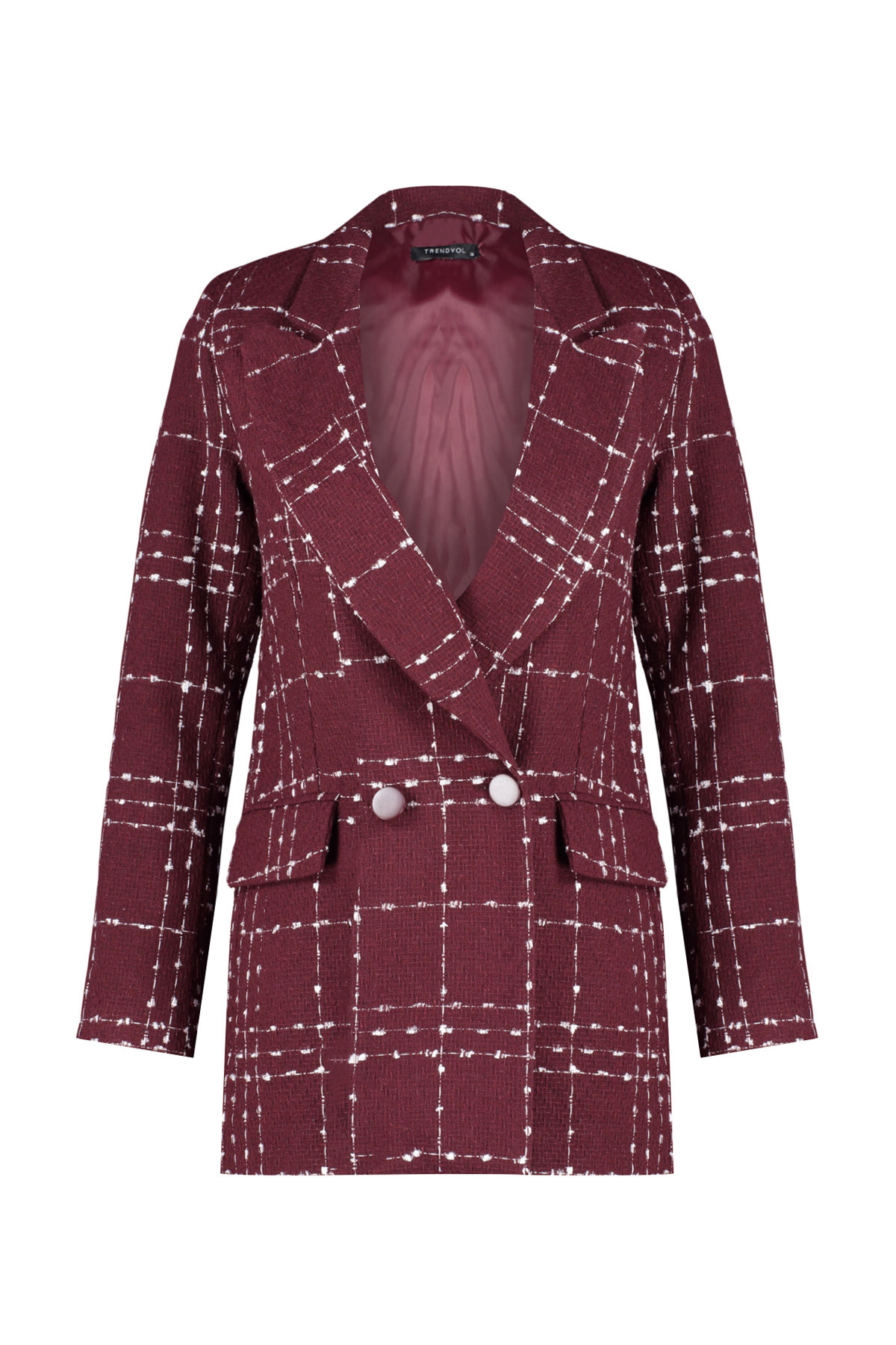 Trendyol Collection Claret Red Oversize Woven Plaid Blazer Jacket ...