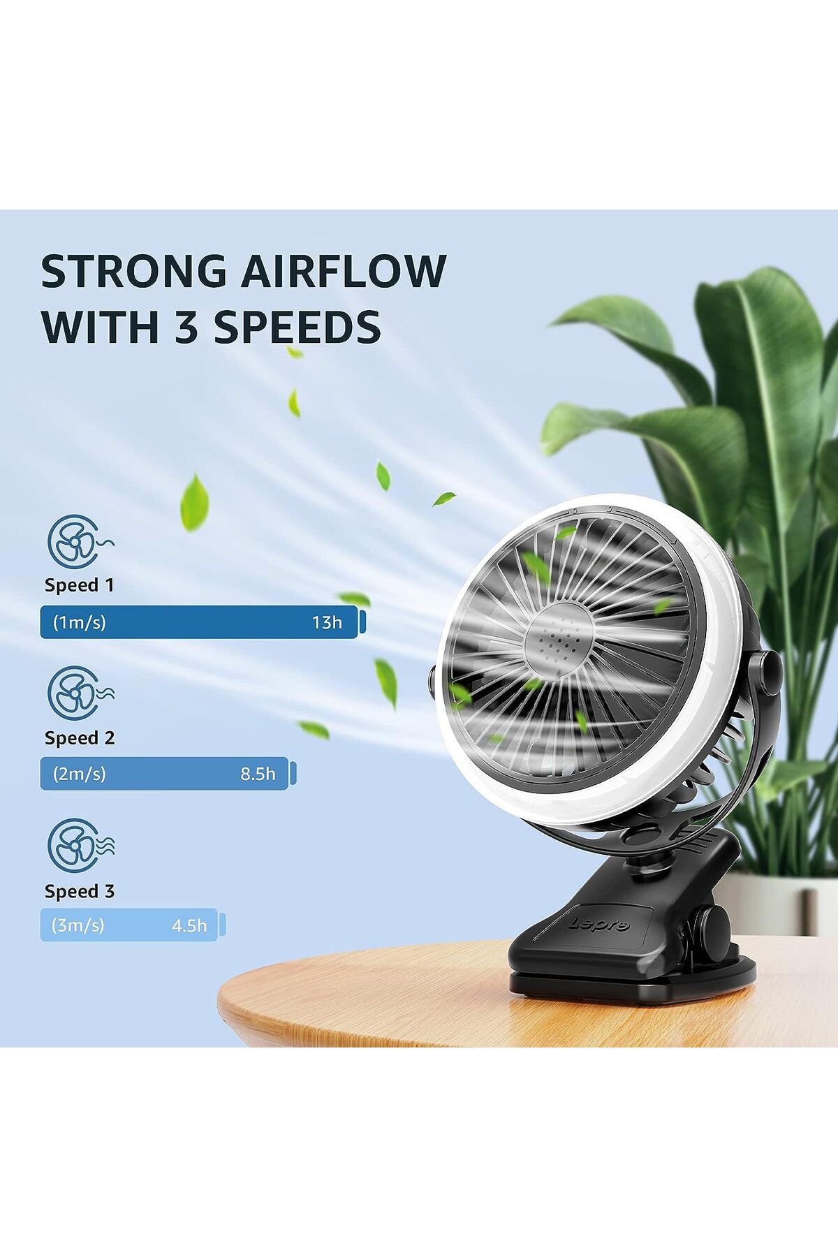 LEPRO Lepor çadır için led ışıklı fan soğutucu 2 Aydınlatma Modu, 3 Hız ...