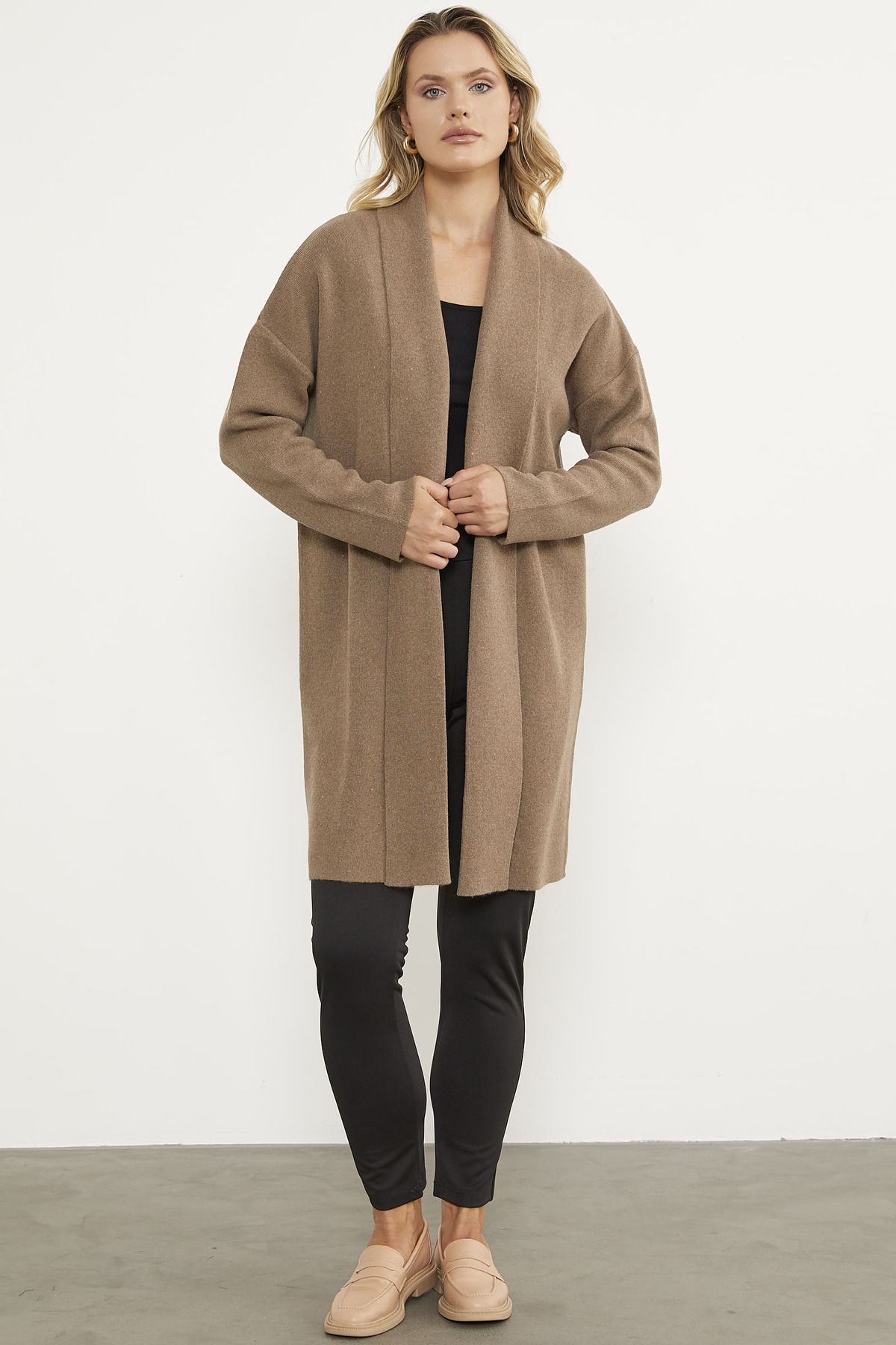 Sementa Şal Yaka Düz Uzun Triko Hırka - Sütlü Kahve Fiyatı, Yorumları ...