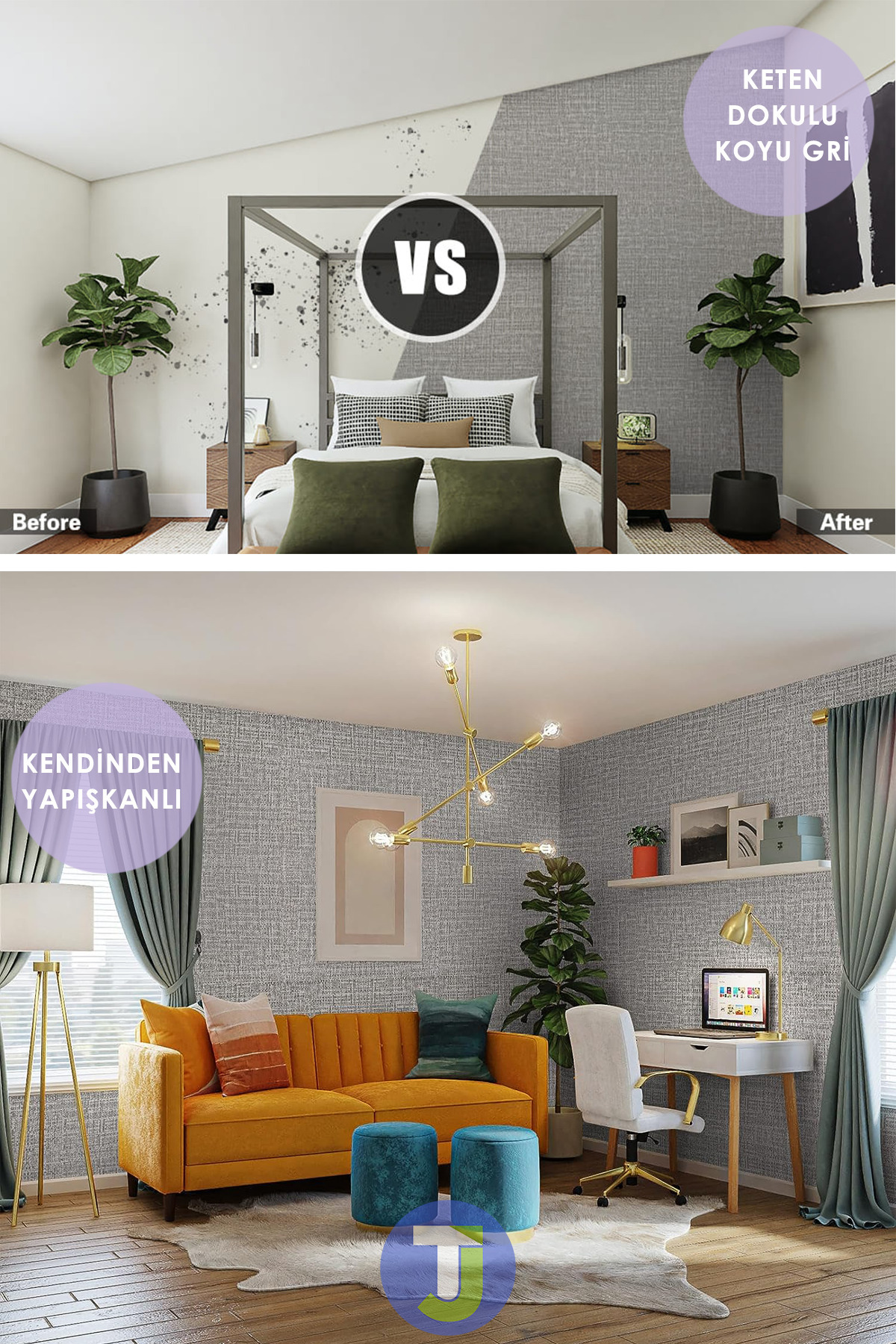 Technojet Kendinden Yapışkanlı Keten Görünümlü Mutfak Banyo Tezgah Duvar Dolap Masa Kaplama ...