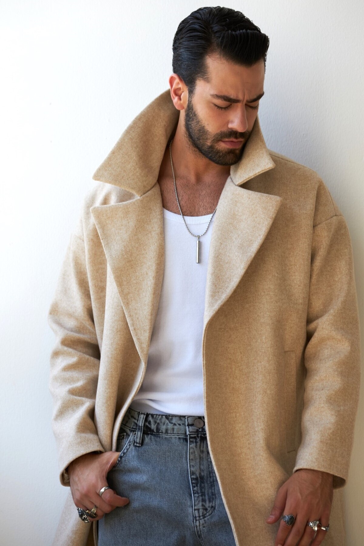 THIMOON Bej Oversize Uzun Kapamasız Kaban Palto Fiyatı, Yorumları ...