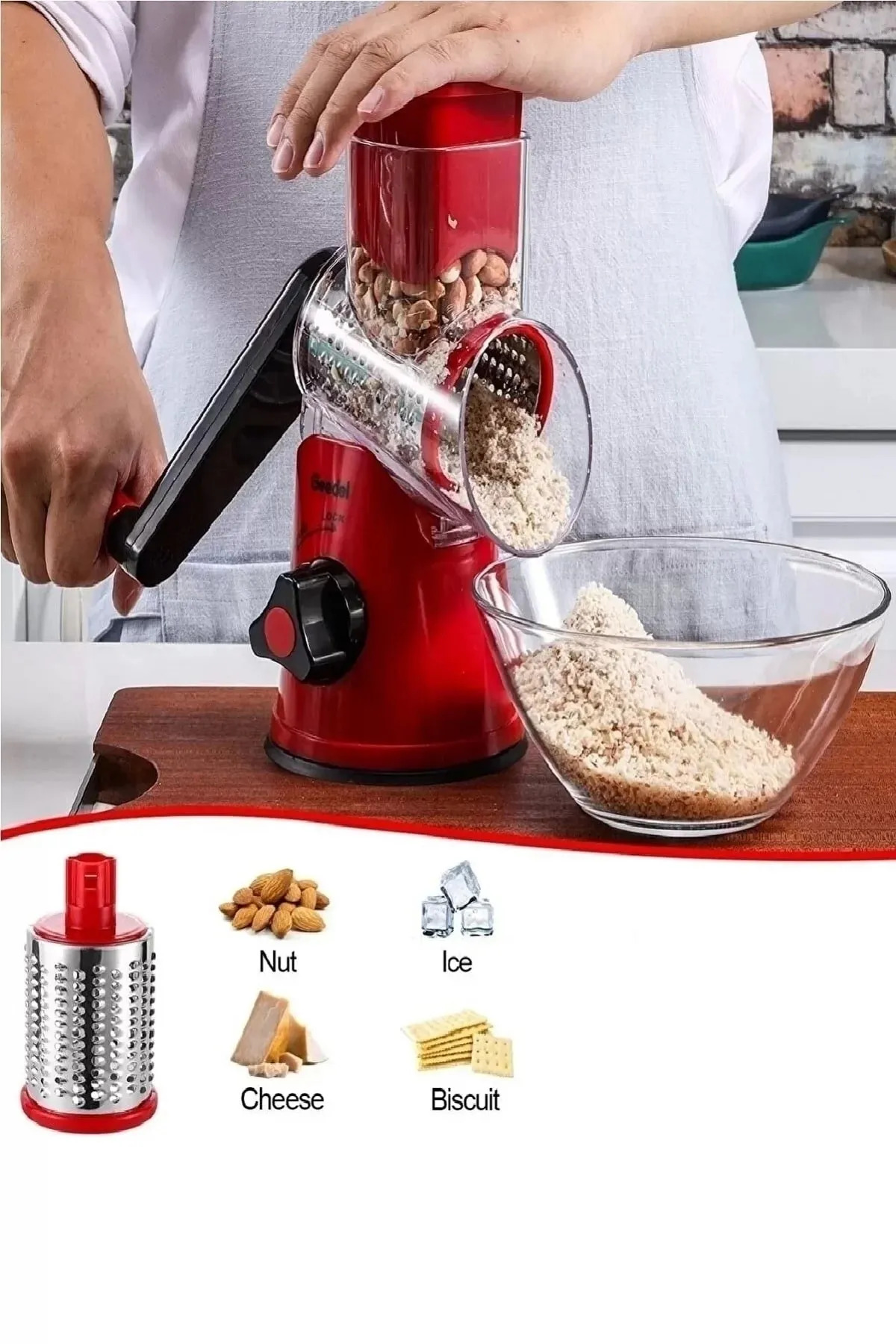 LaGabya 3 Çelik Başlıklı Jumbo Boy Kollu Değirmen Meyve Sebze Rendesi ...