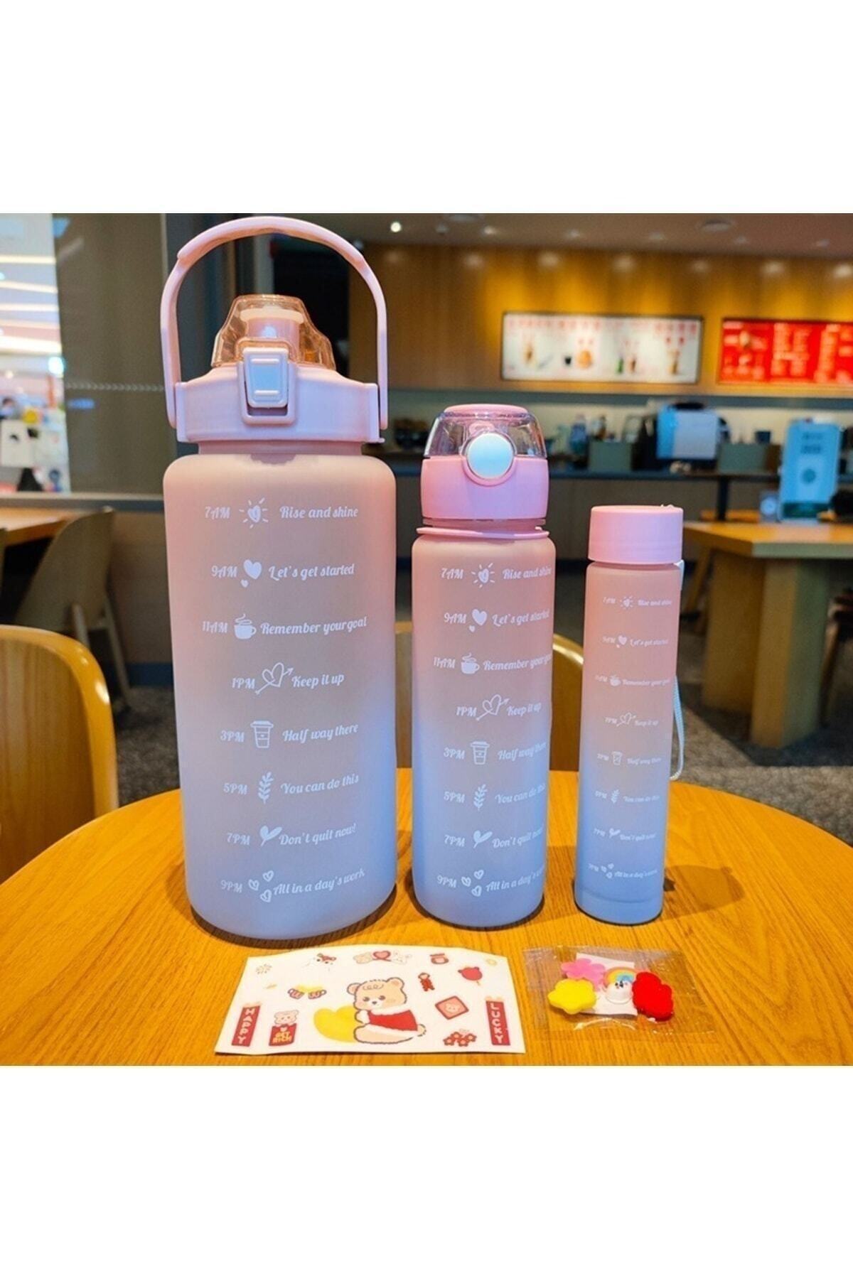 Jetcom Motivasyonel 3lü Set Su Matarası Su Şişesi Suluk 2lt+900ml+600ml Tritan Spor Salonu Su ...