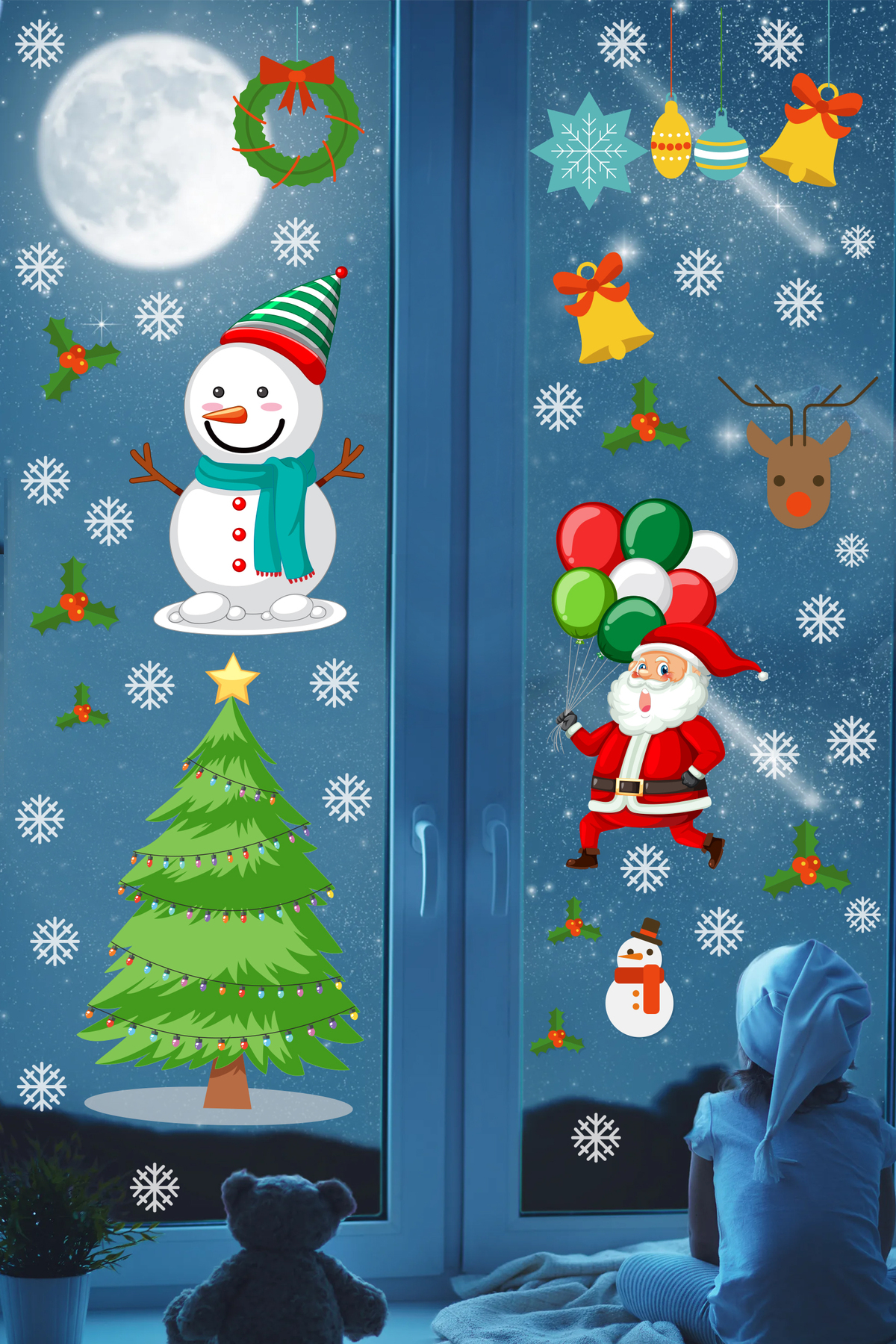 Echo Home Yılbaşı Sticker Noel Baba Pencere Süsleri ve Kar Taneleri ...