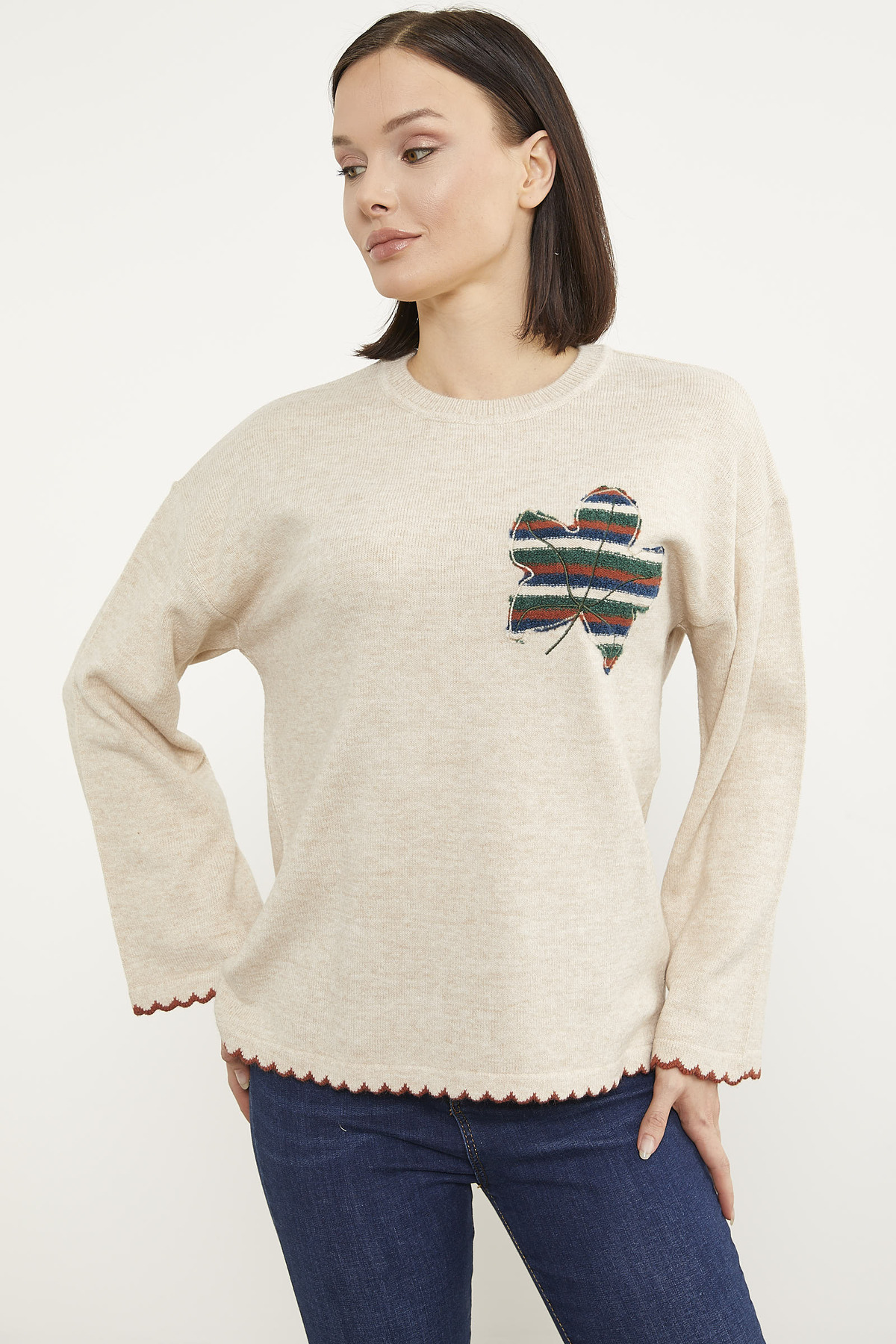 Sementa Yaprak Motifli Bohem Triko Kazak - Taş Fiyatı, Yorumları - Trendyol