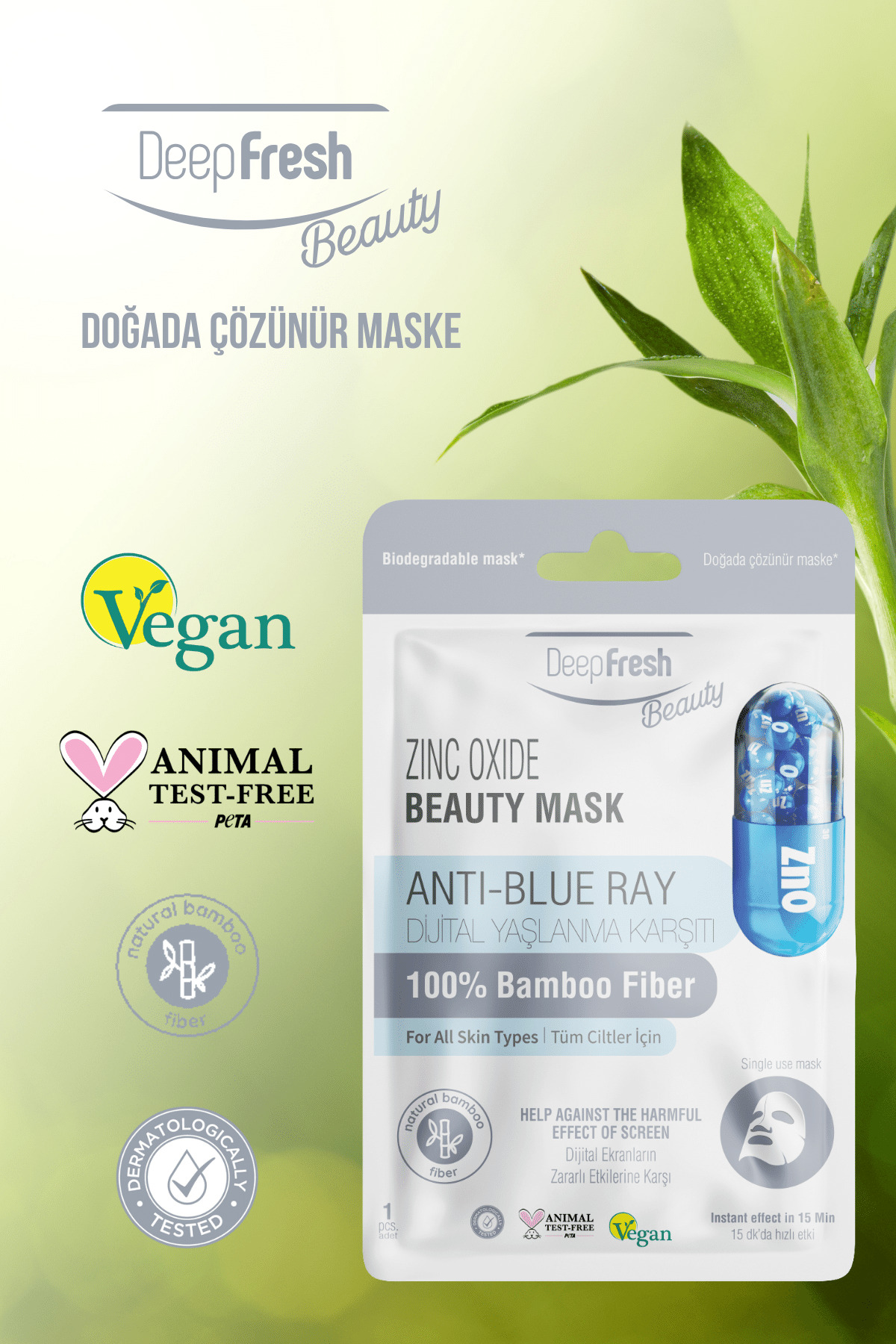 Deep Fresh Zinc Oxide Dijital Yaşlanma Karşıtı Kağıt Yüz Maskesi 3 adet ...
