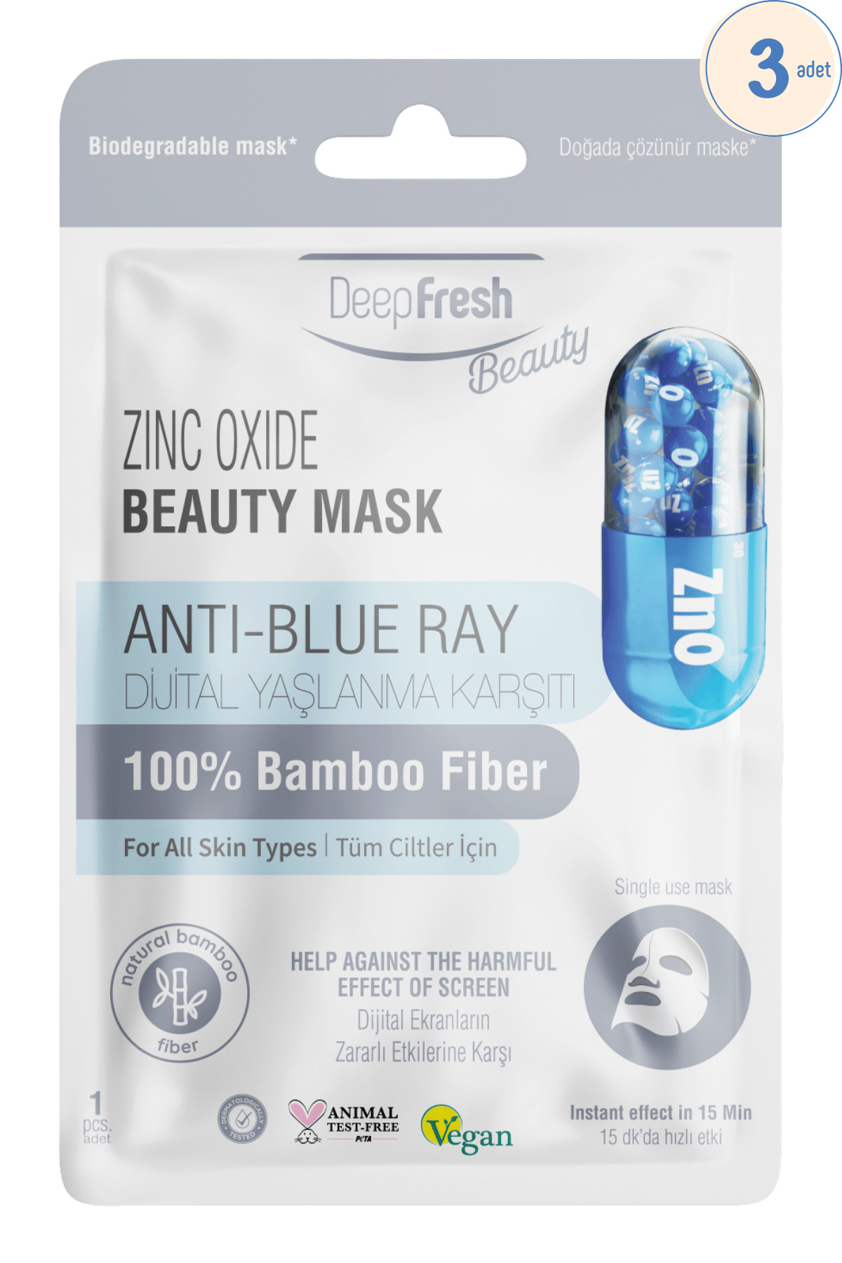 Deep Fresh Zinc Oxide Dijital Yaşlanma Karşıtı Kağıt Yüz Maskesi 3 adet ...