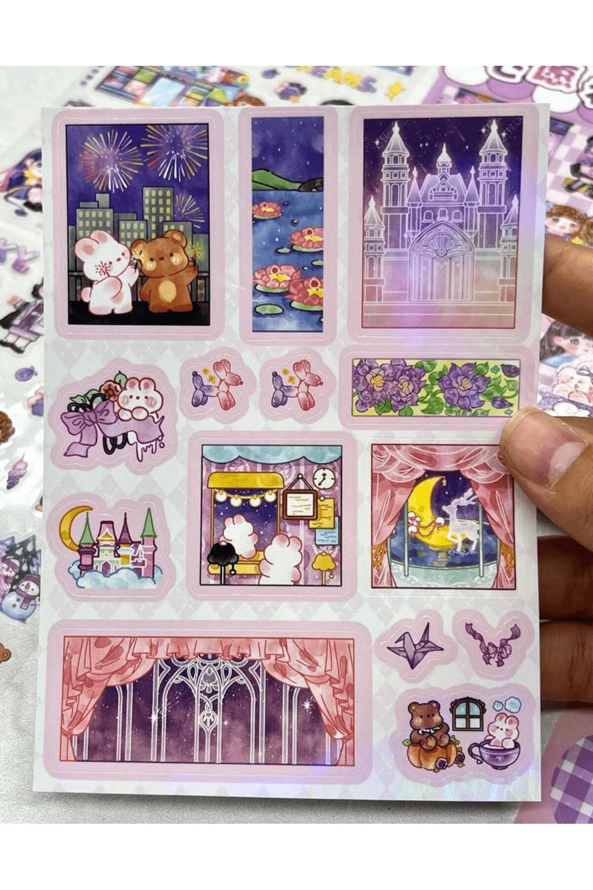 Kağıt Gemi Dükkan Sevimli Hediye Dükkanı Şeffaf Pet Mor Sticker Set ...