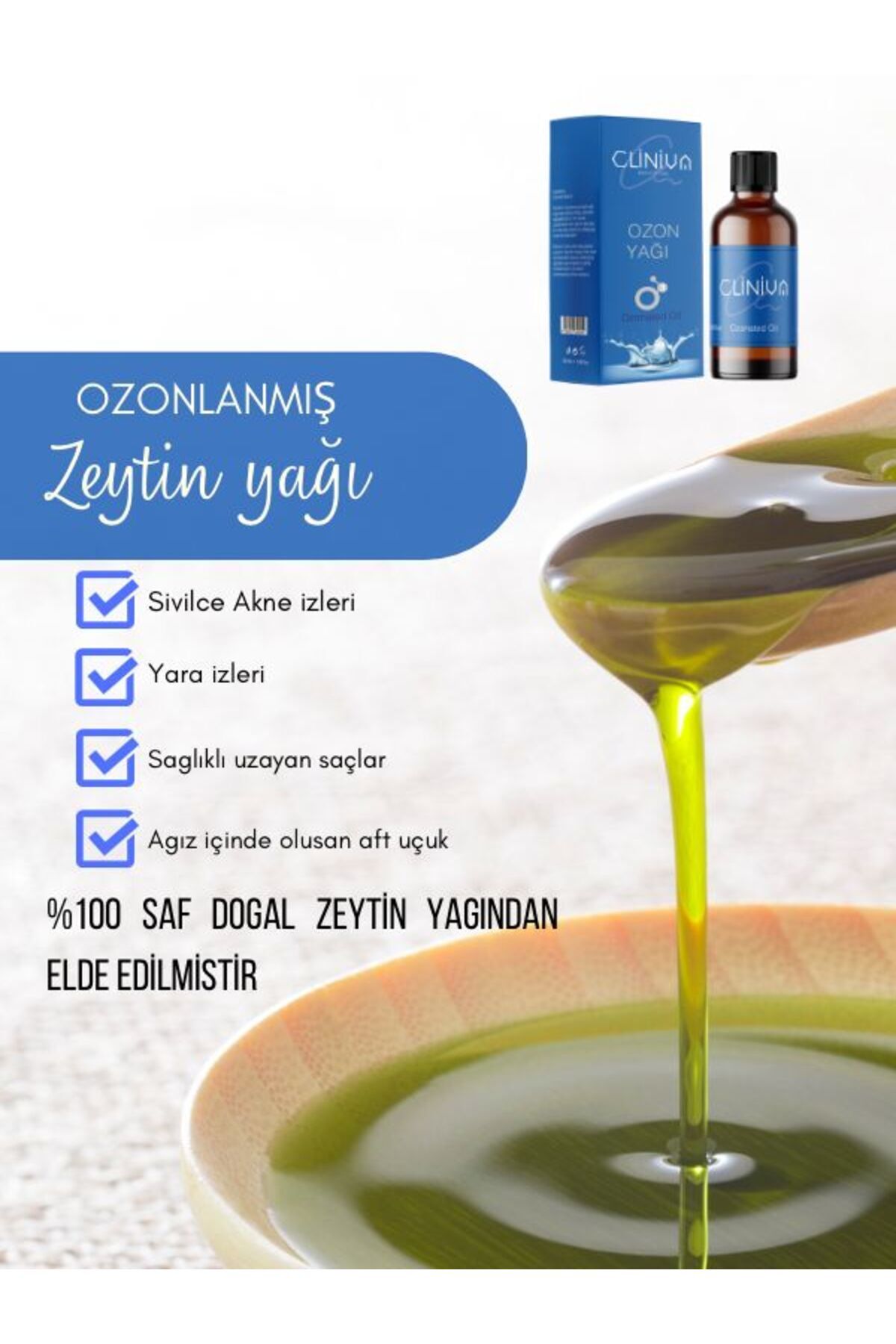 cliniva Ozon Yağı Saf 50ml (%100 Doğal Ozonlanmış Zeytin Yağı) - Fiyatı, Yorumları