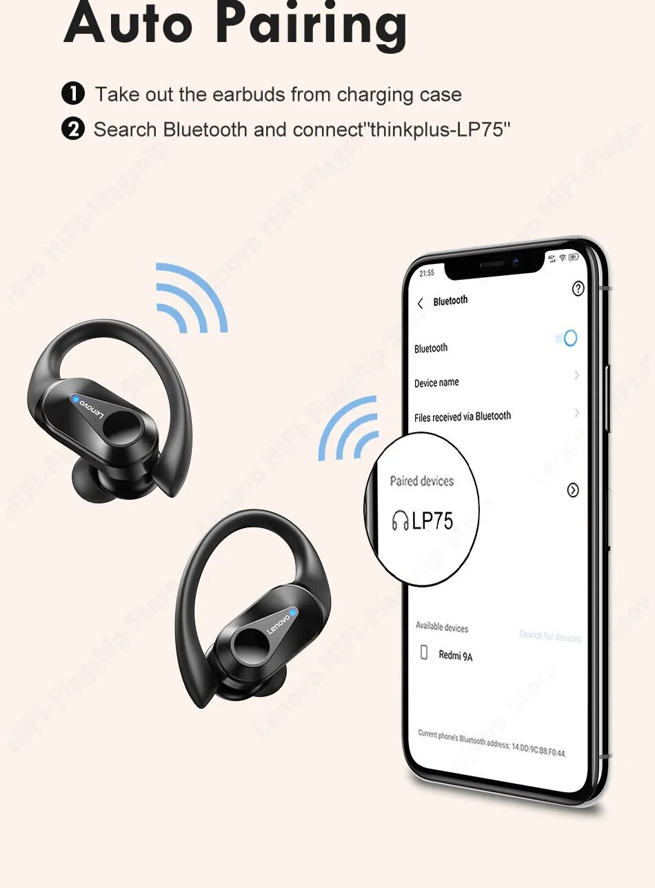 LENOVO Thinkplus Lp75 Kablosuz Şarj Göstergeli Sporcu Bluetooth Kulaklık Siyah - Fiyatı, Yorumları