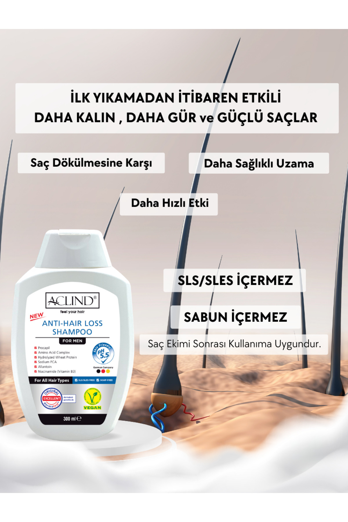 Aclind ® Antı-haır Loss Shampoo For Men 300 Ml | Erkekler Için Saç ...