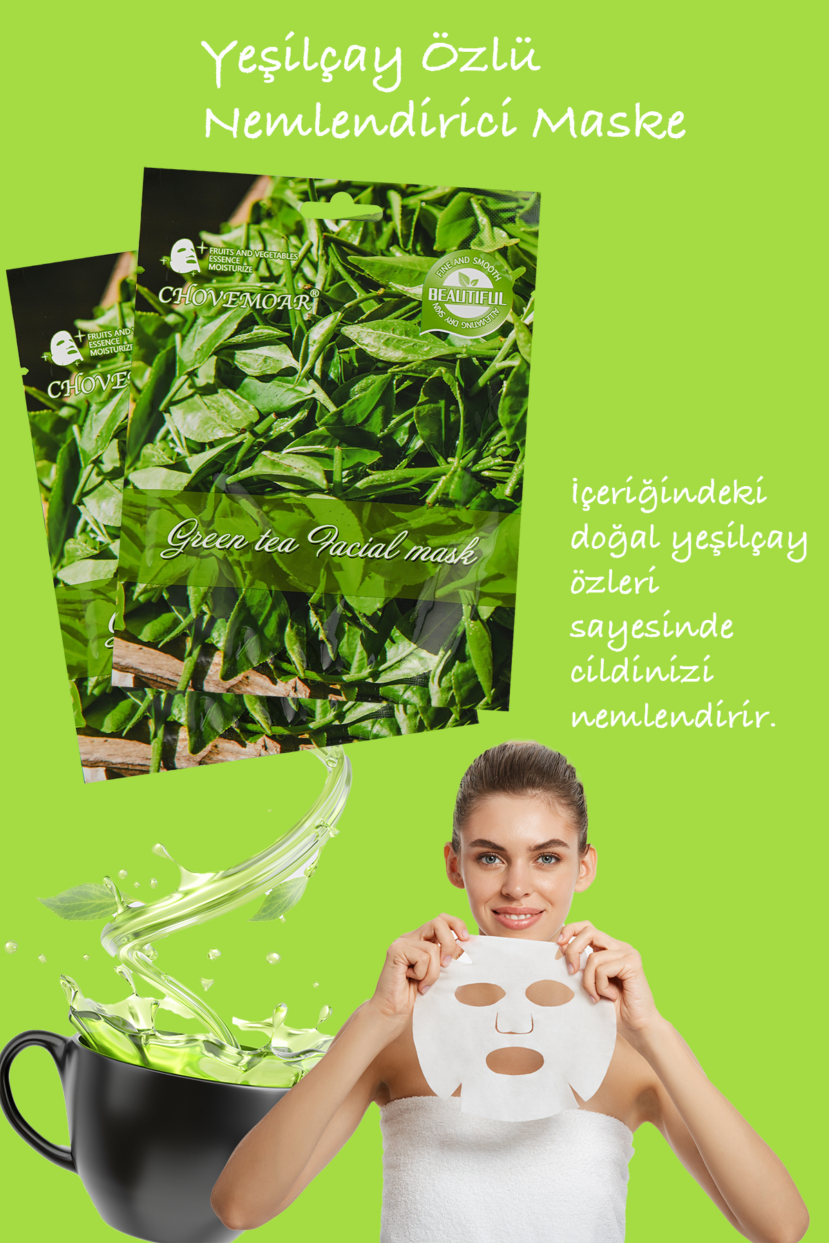 Xolo 10 Adet Yeşil Çay Özlü Kağıt Yüz Maskesi Green Tea Face Mask 25ML ...