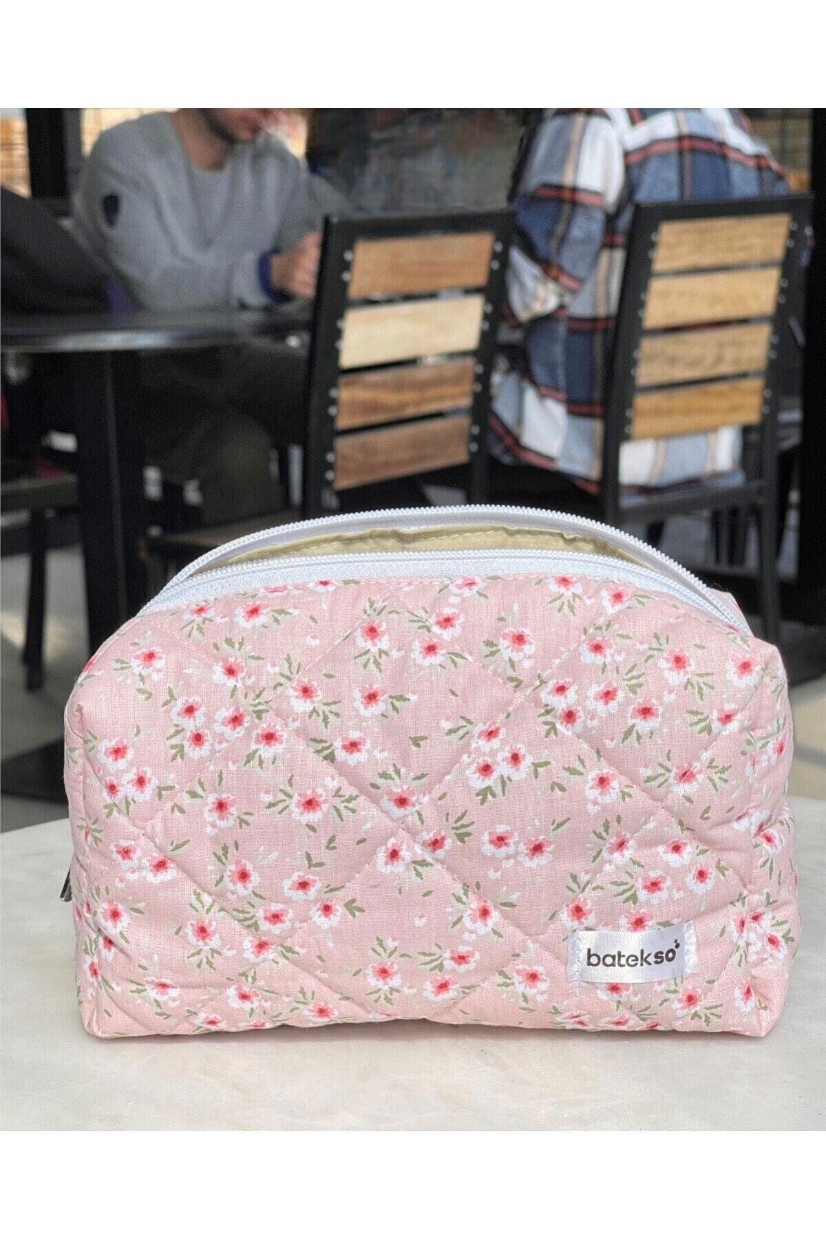 Batekso Pembe Çiçek Desenli Makyaj Çantası - Büyük Boy Fiyatı ...
