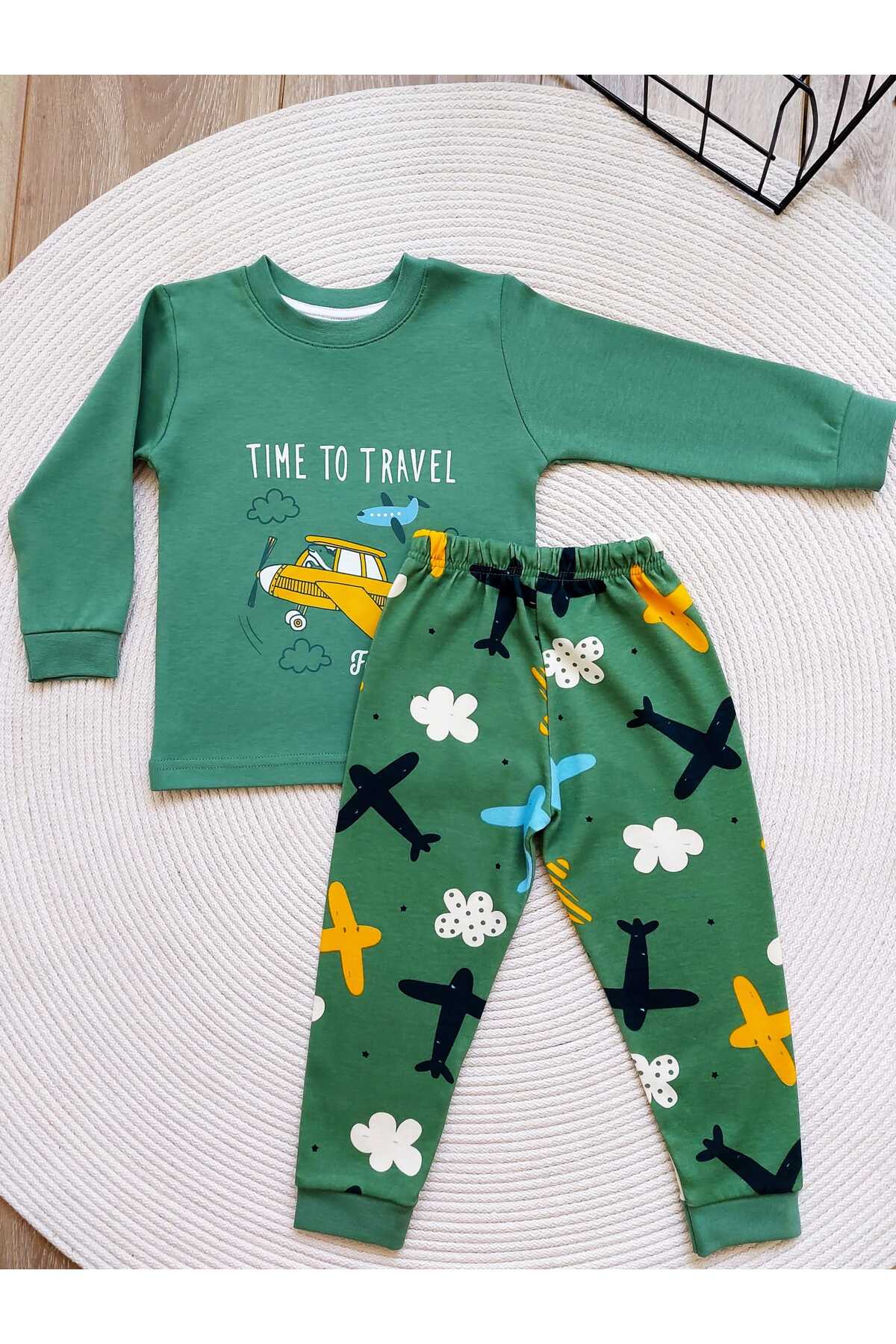 elmas kids Uçak Desenli Uzun Kollu Erkek Çocuk Pijama Takımı - Pera ...