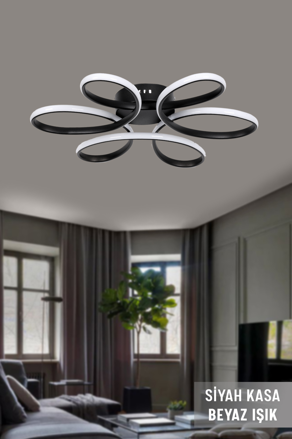 PARBEK Papatya Modern Sıva Üstü Led Avize Oda Salon Ledli Avize – Siyah ...