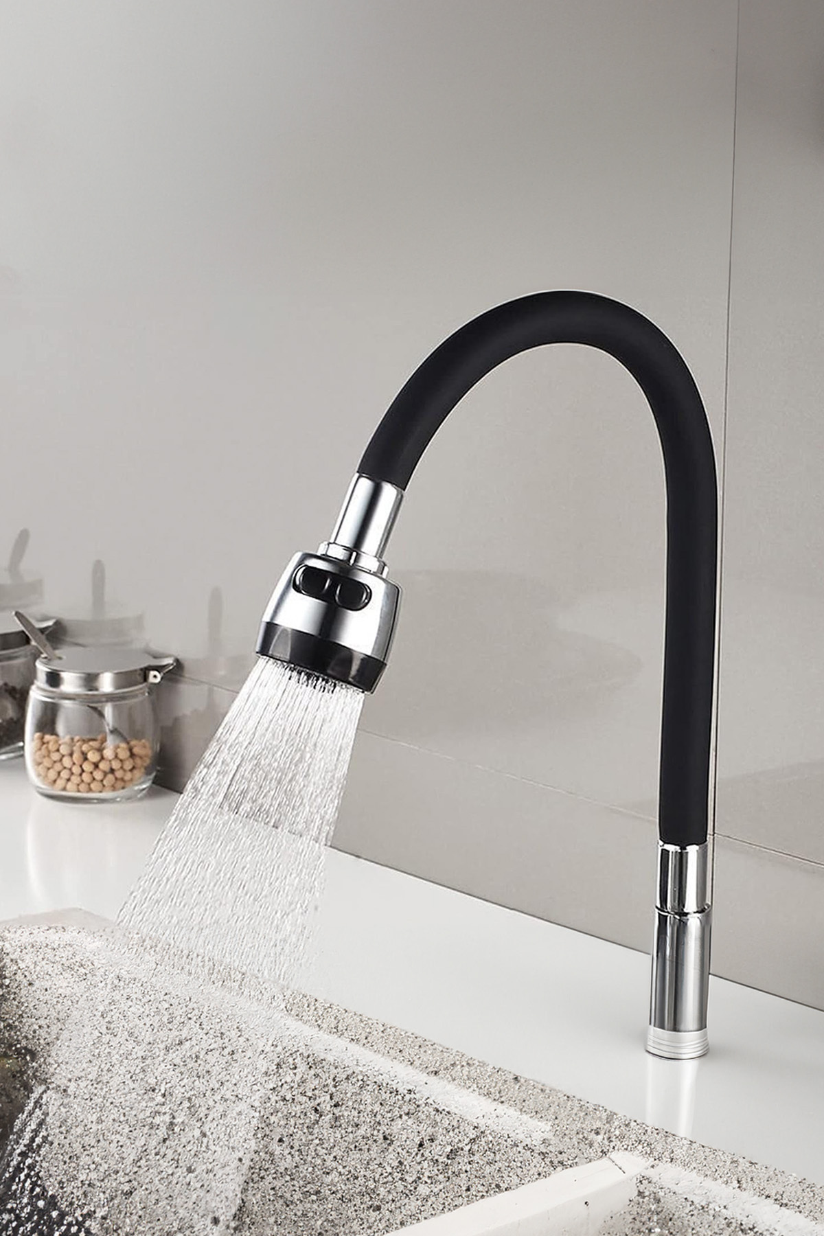 COZY SENSE Esnek 360 Derece Spiral Siyah Renk Silikon Ev Mutfak Lavabo ...