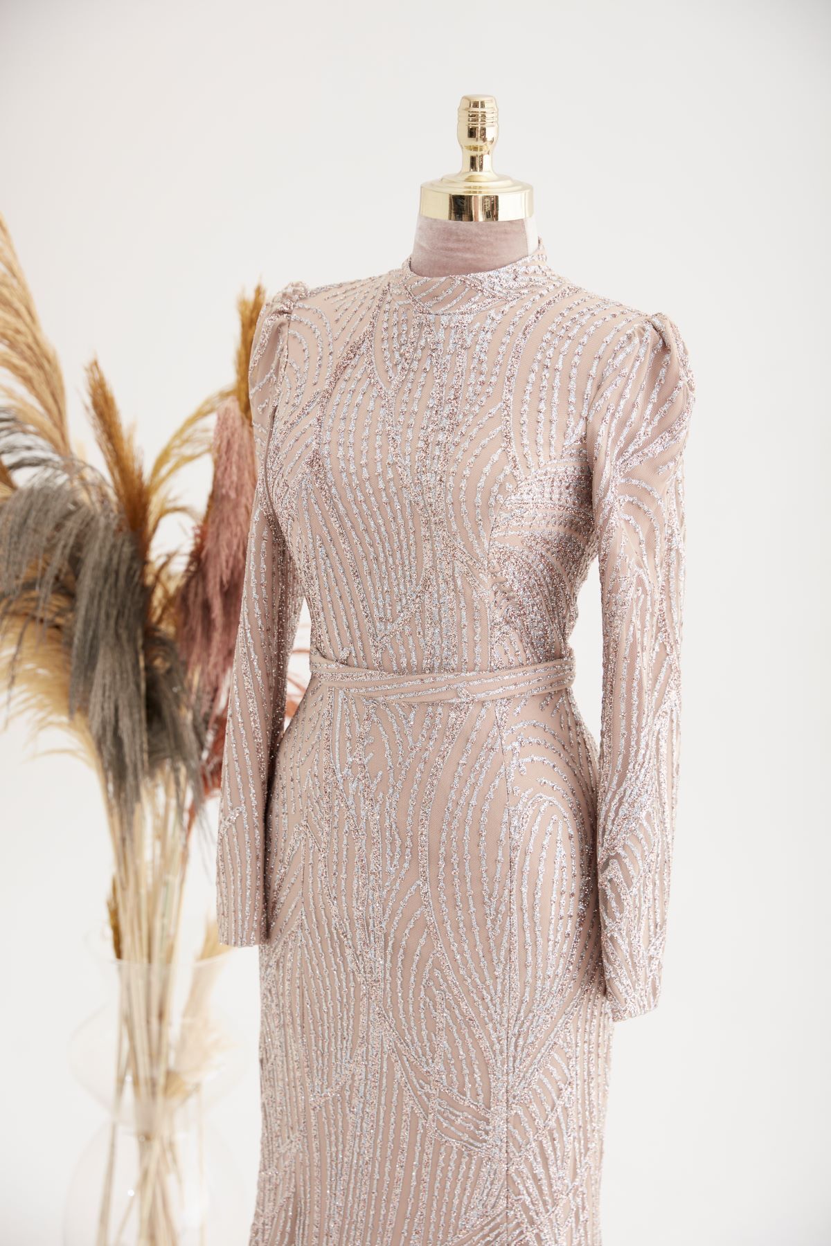 Larache Glitter Fish Hijab Evening Dress - Trendyol