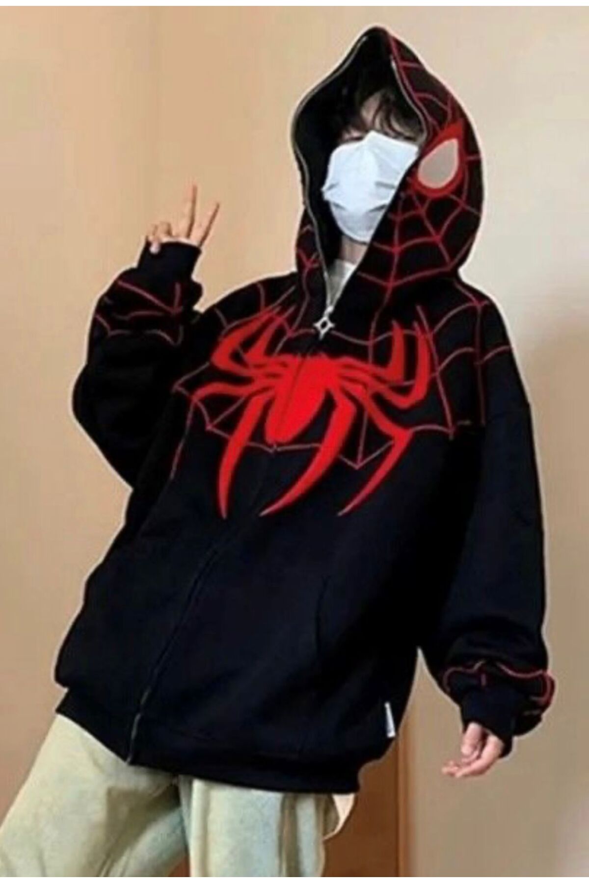 BROOD's Siyah Gothic Spider-man Maske Unisex Oversize 2 İplik Şardonlu ...