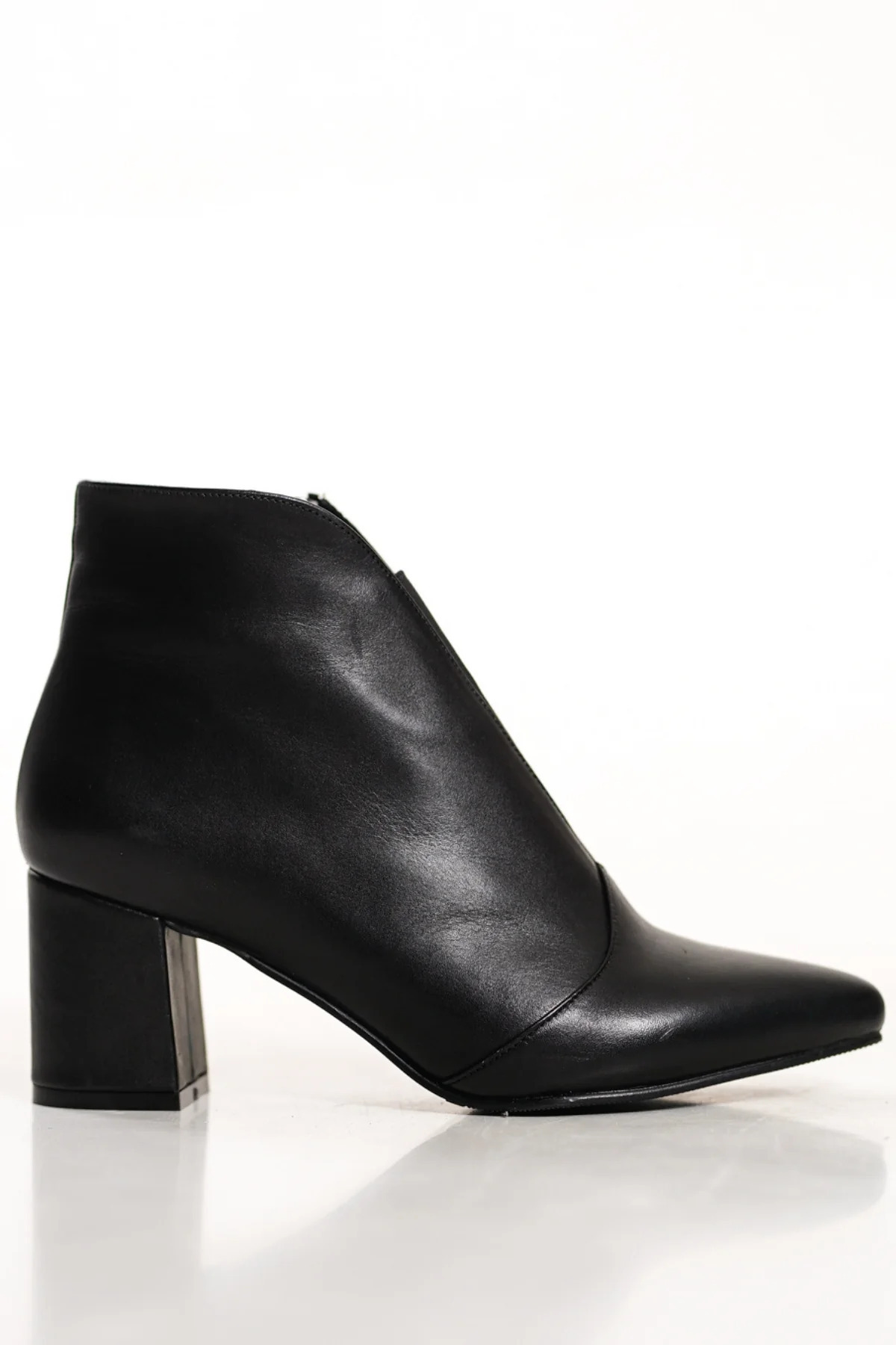 SAYL Siyah Hakiki Deri Kadın Bot Fermuarlı Lastikli Kalın Topuklu ...