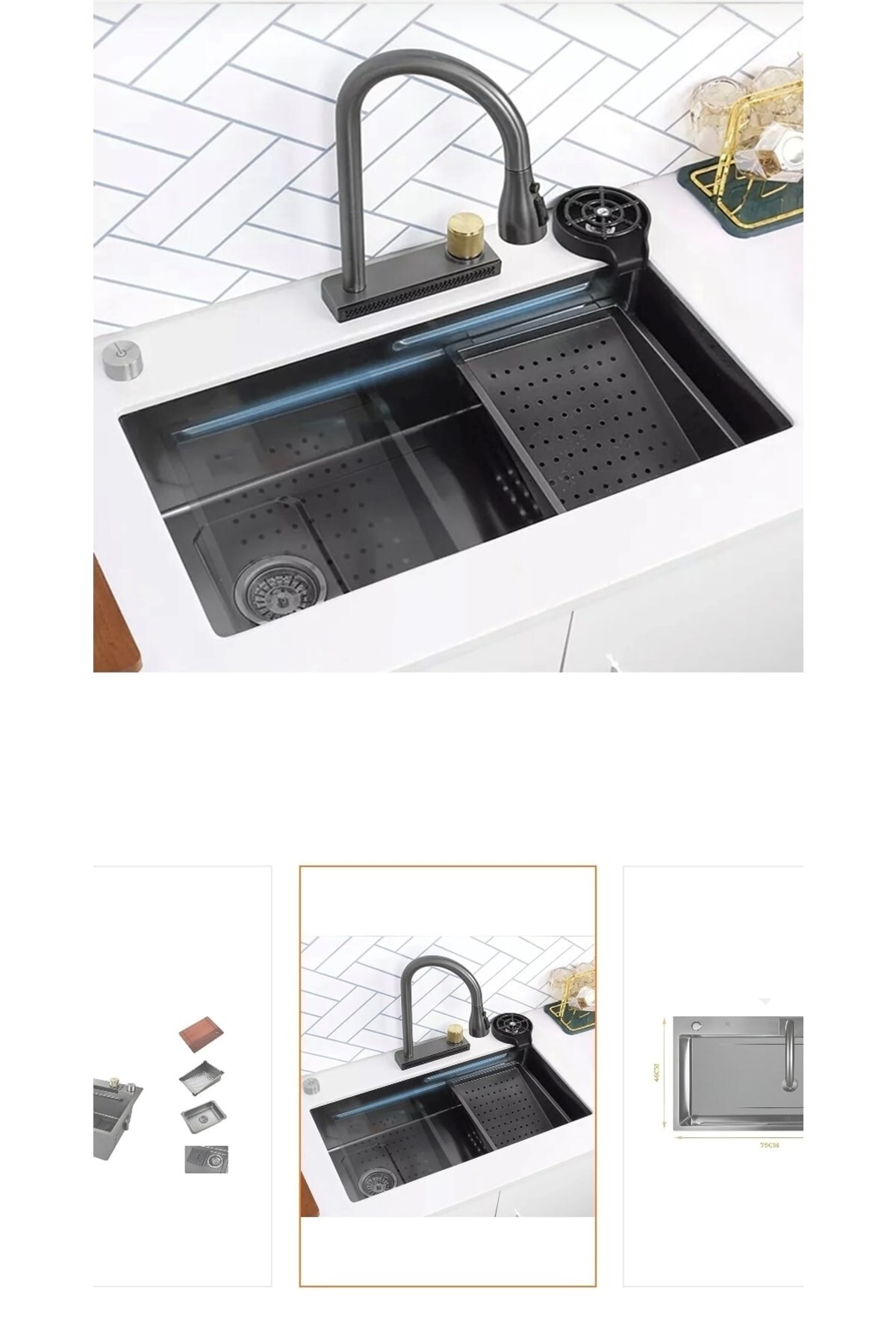 MOONSHOP Antrasit Mutfak Evyesi Premium Tasarım Batarya Dahil Set Çok ...