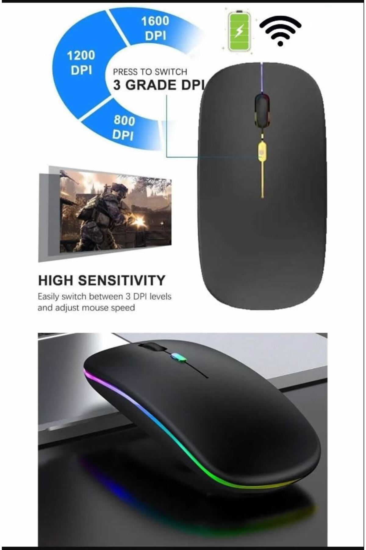 Osqar Kablosuz Fare Wireless Mouse 4 Tuşlu Renk Sessiz Şarj Edilebilir ...
