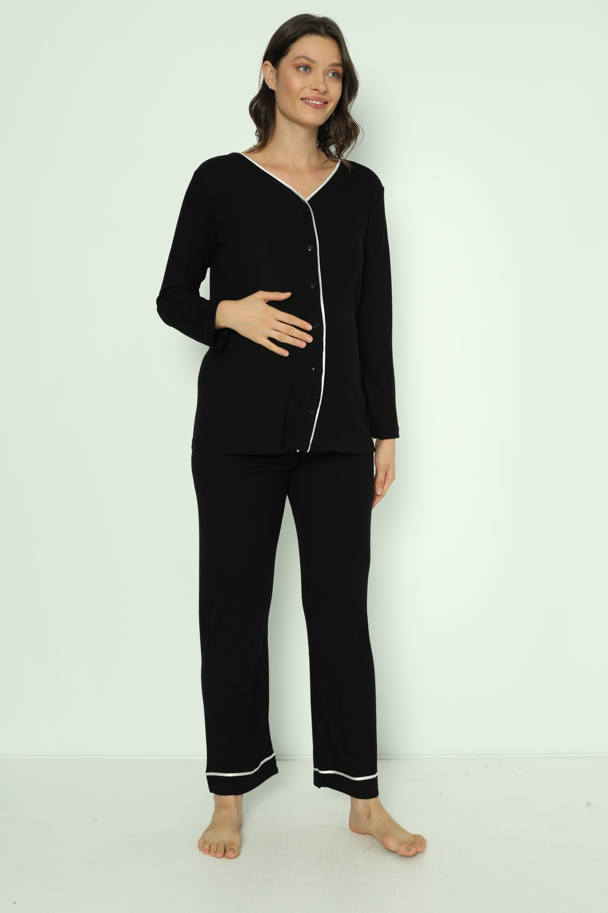 Miss Dünya Lissa Black Buttoned Front Long Maternity and Maternity ...
