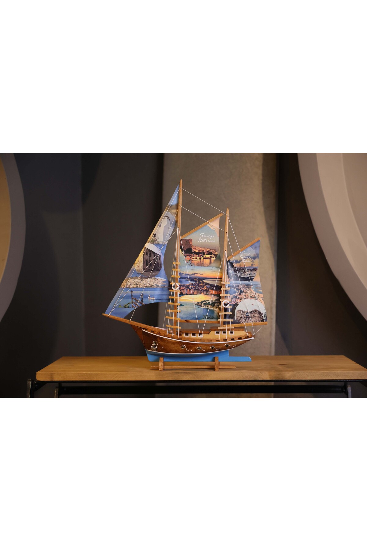 AYHAN KOTRA Sinop Landscape Printed Cloth Sailboat, Wooden Model Ship ...