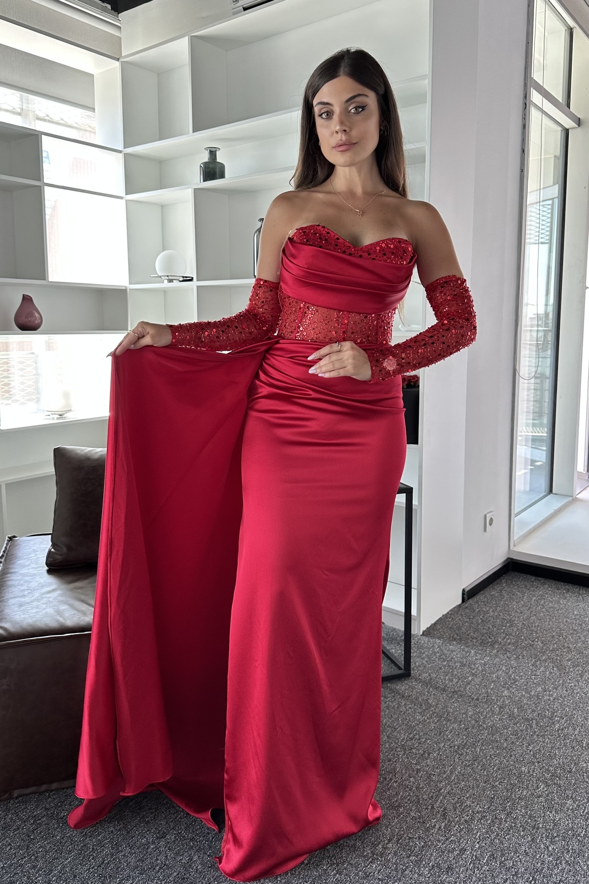 İyem Abiye Transparan Ve Kol Detay İşlemeli Şık Saten Tasarım Abiye Elbise Fiyatı, Yorumları ...