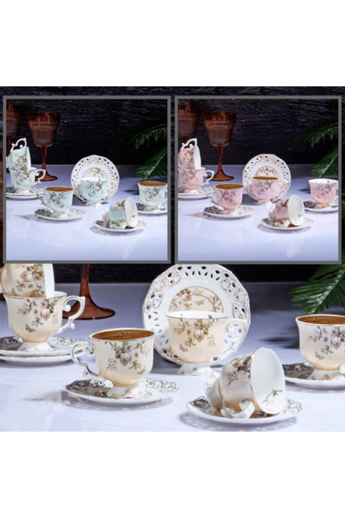 Kosova Flower Porselen 6'lı Fincan Takımı Ayaklı Pembe ZJN07-P Fiyatı ...