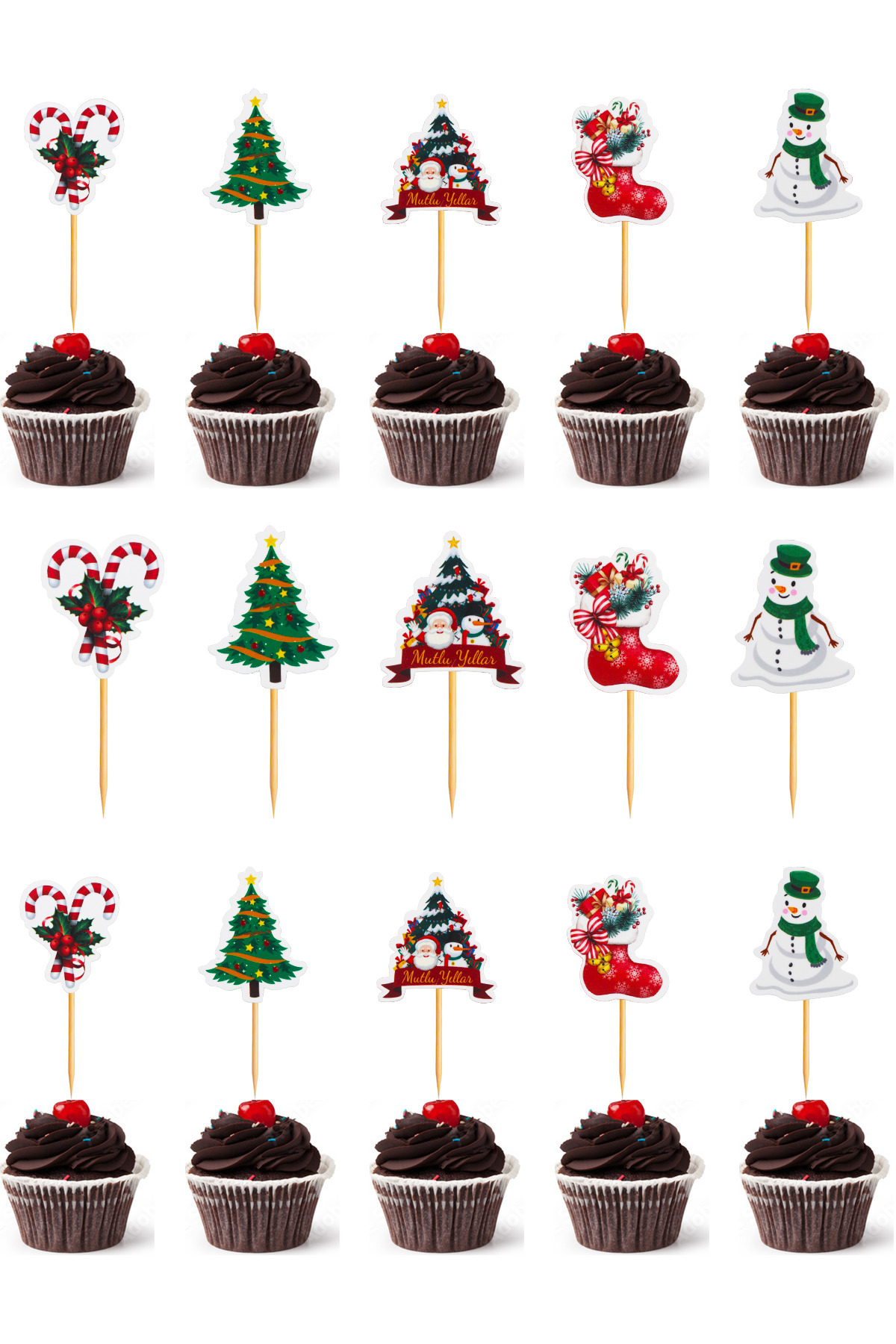 Yusuf Dirik YD Party Supplies Yılbaşı Temalı Cupcake Kürdanı 10 Adet ...