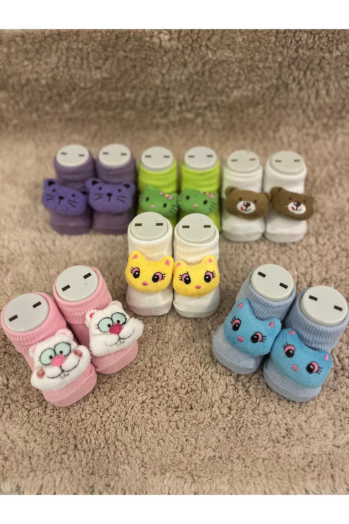 bilmel 6 Pairs of Rattle Socks with Plush Animal Figures for Newborn 0 ...