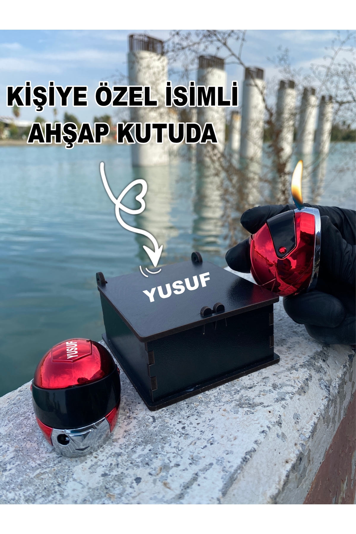 BİRDOZ Kişiye Özel Isimli Kask Model Şık Çakmak & Özel Ahşap Kutusunda ...