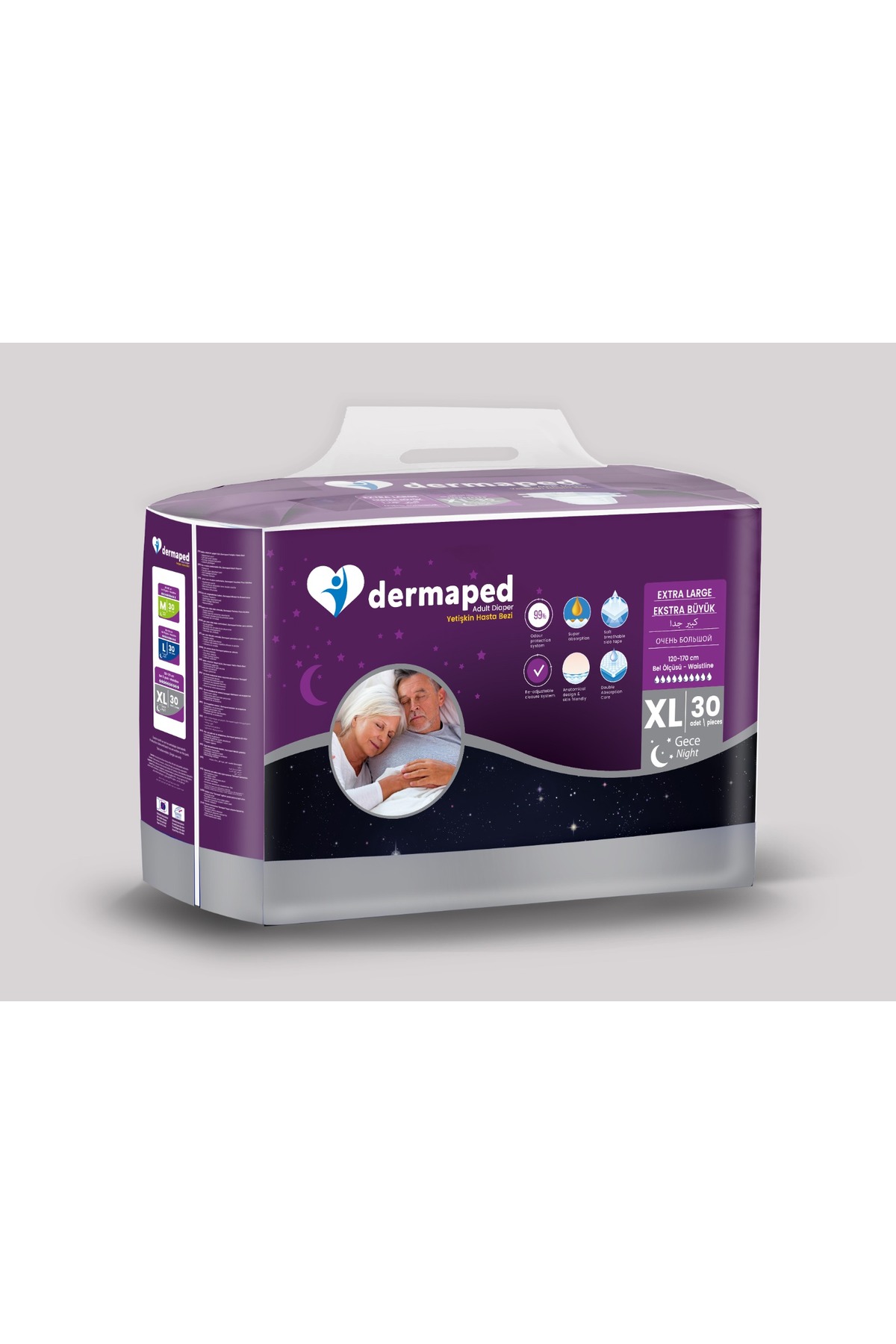 Dermaped Gece X-LARGE 120-170 cm 30'lu Bel bantlı Yetişkin Hasta Bezi ...