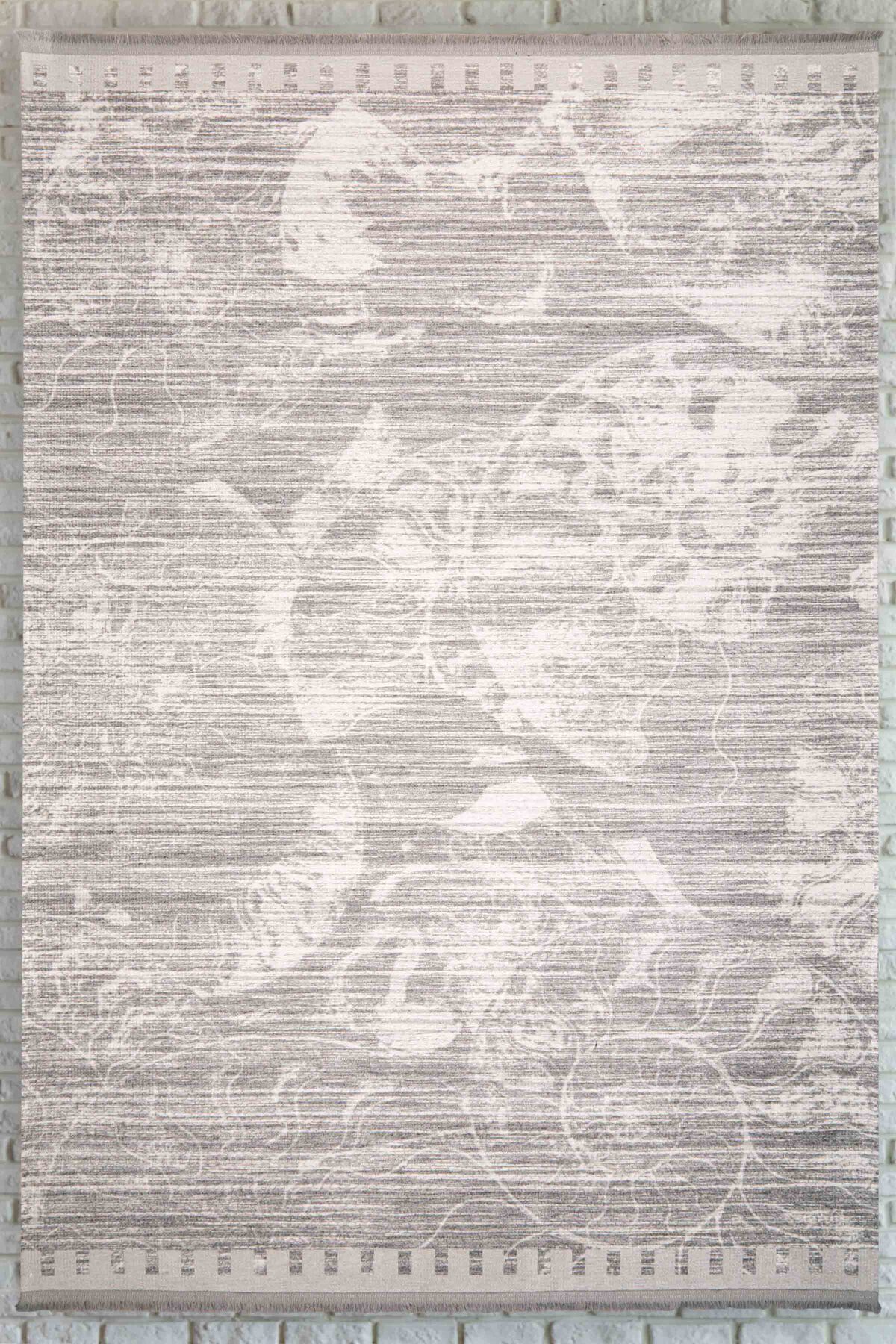 Oriente Home Eskitme Desenli Gri Halı Yıkanabilir Kaymaz Taban Şönil ...