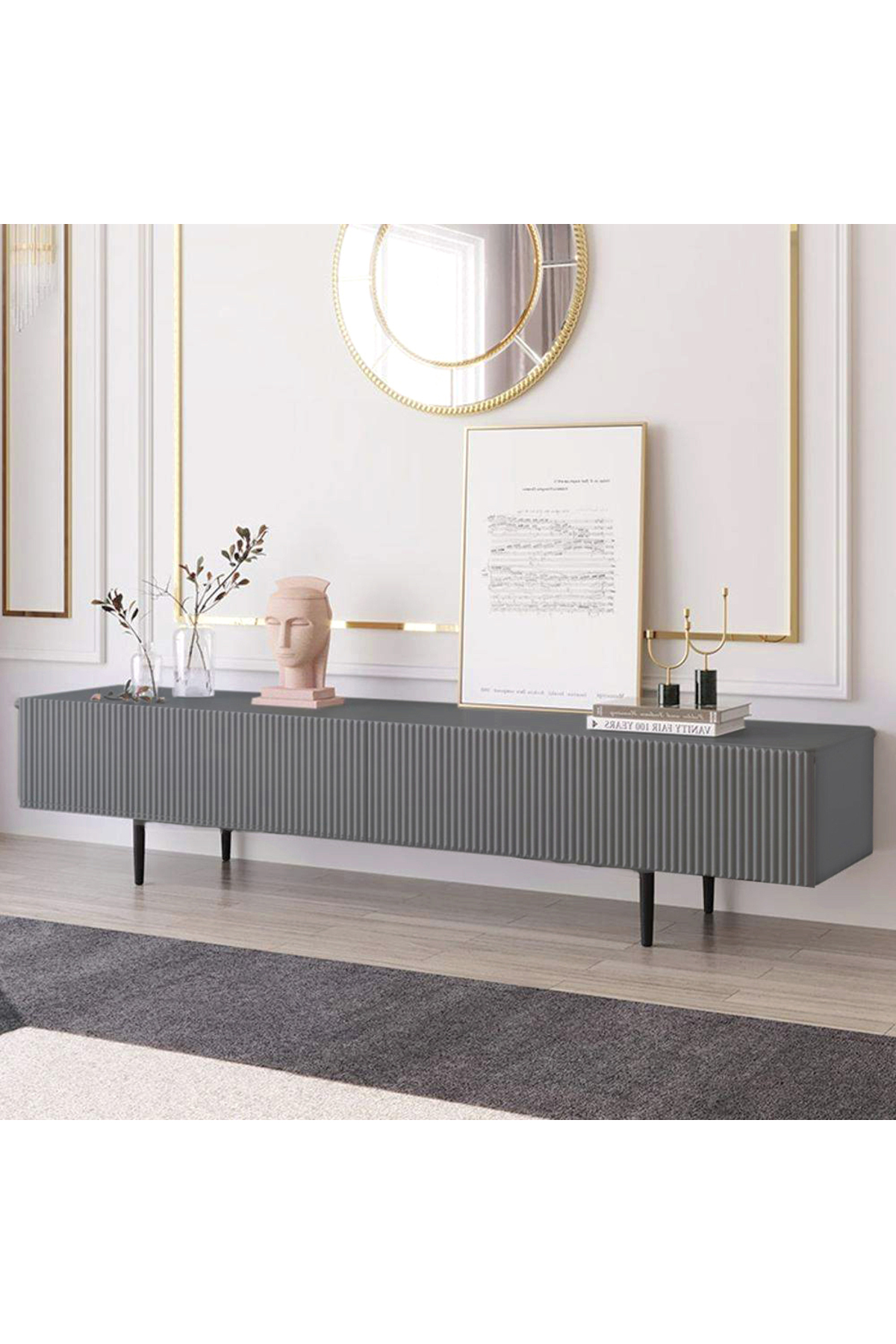westau home Antrasit Şık ve Fonksiyonel 200x44x30 cm MDF TV Sehpası ...