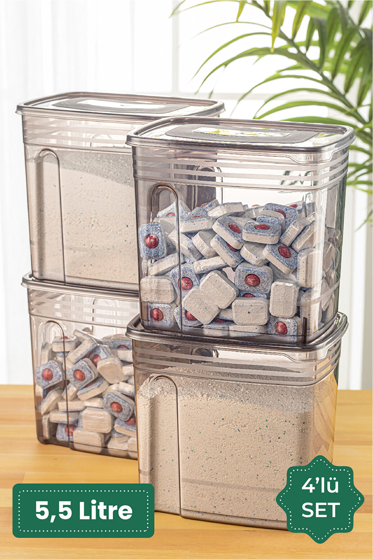 Meleni Home 4'lü Set - 5,5 Litre Jumbo Lena Toz Tablet Deterjan Saklama ...