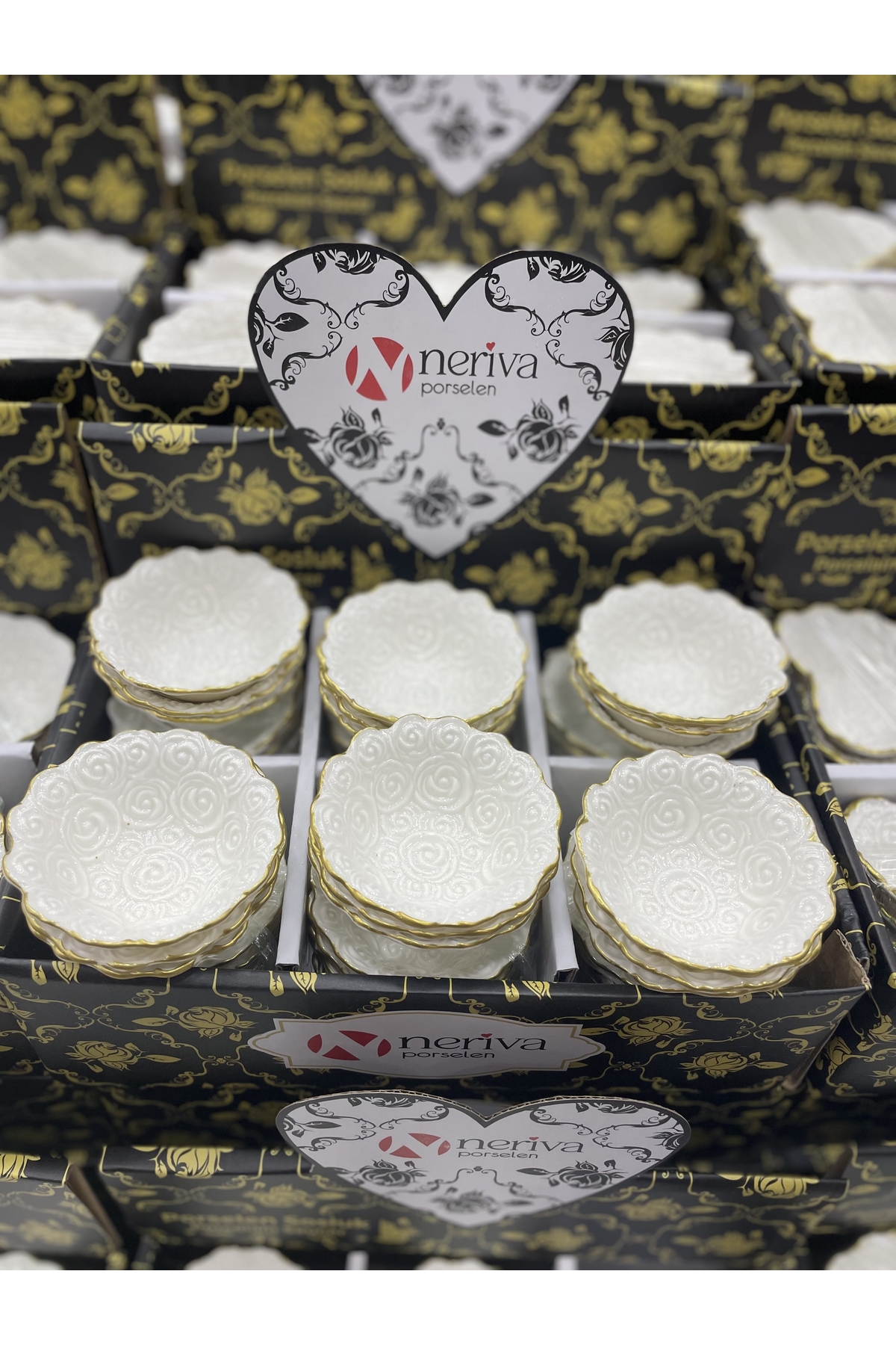 NERİVA PORSELEN 7 cm Gül Desenli 6 Adet Kenarları Yaldızlı Lokumluk ...