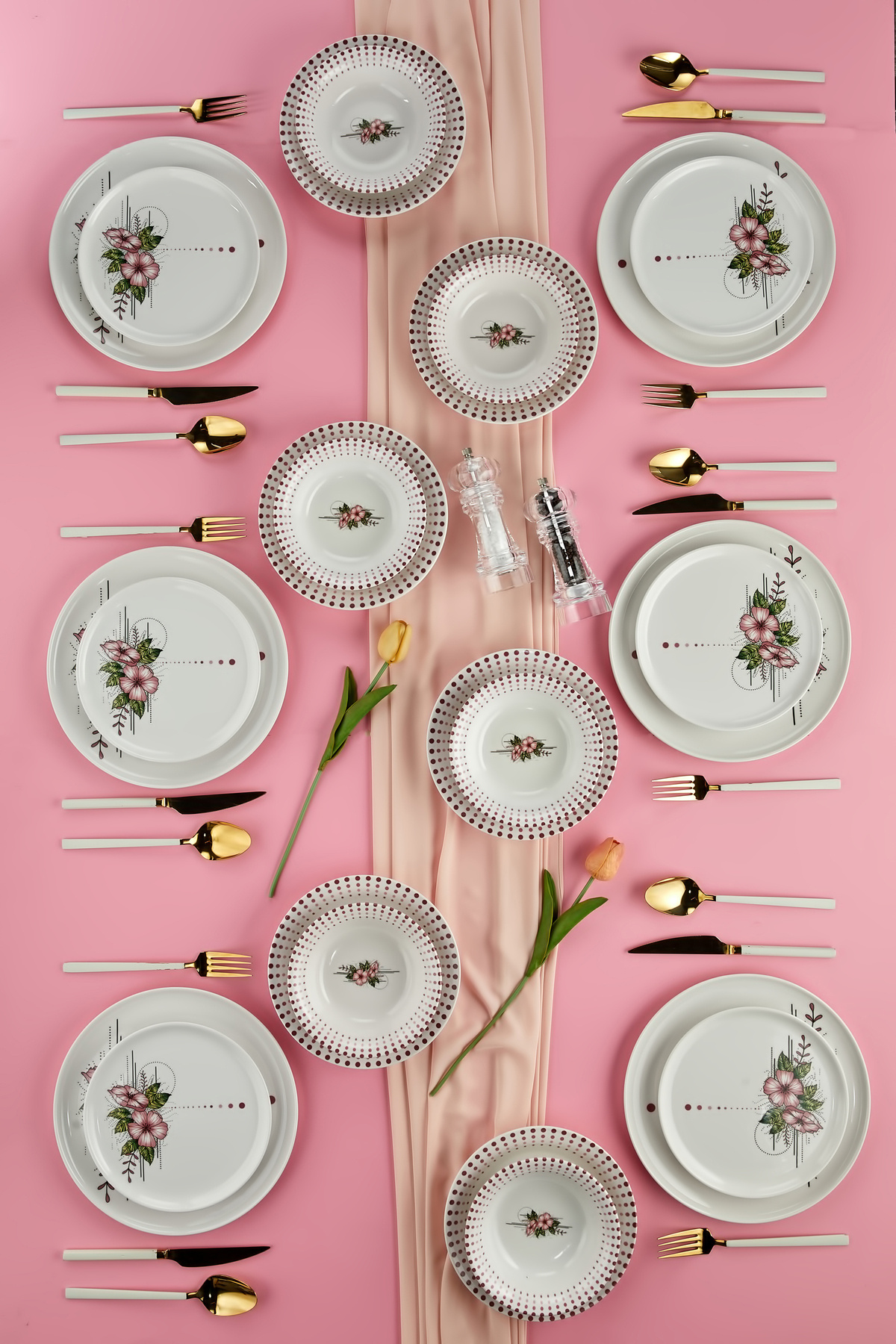 Babion Lüx Seramik Artless Pembe 24 Parça 6 Kişilik Yemek Takımı Seti ...