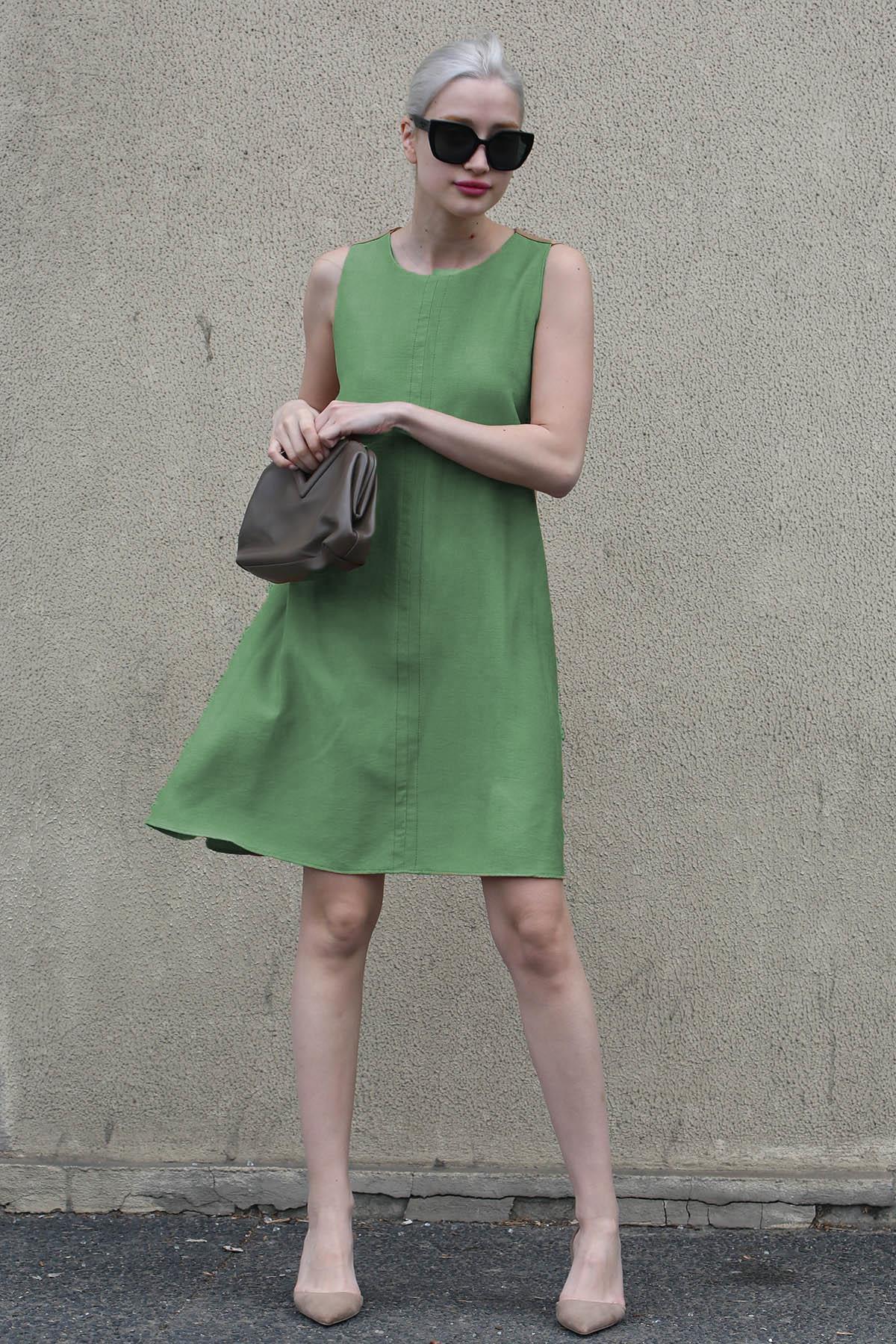 Madmext Haki Sıfır Kol Salaş Keten Elbise MG1831 - Fiyatı, Yorumları